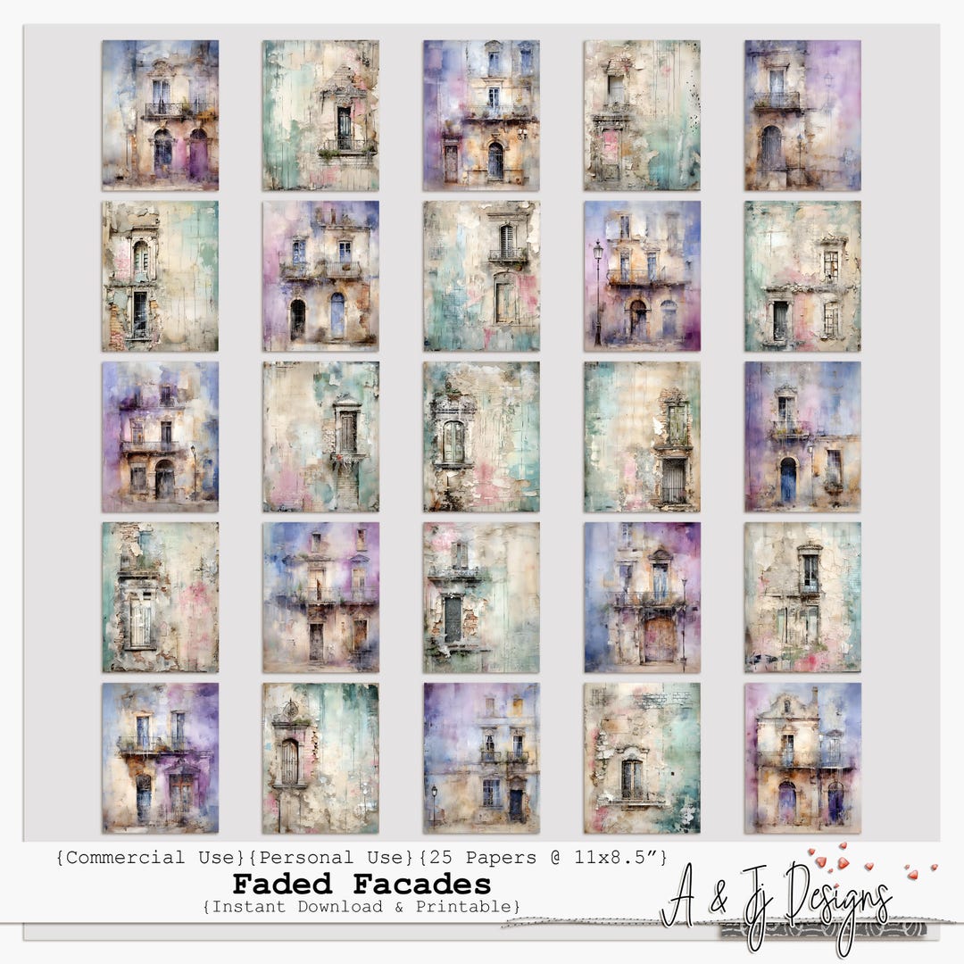 Faded Facades | Watercolour Building Papers | Vintage Facades for Junk ...