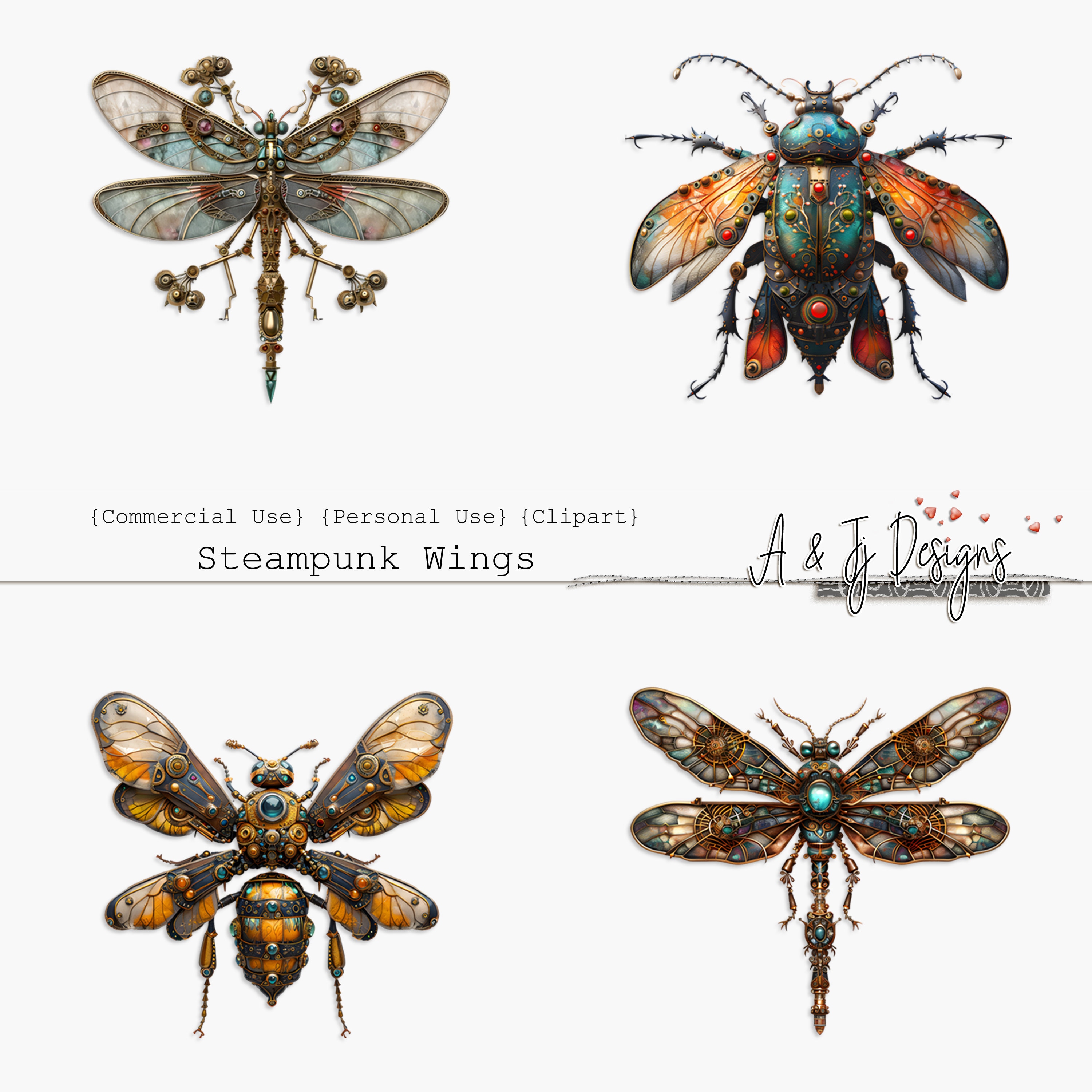 Steampunk Wings, CU, Clipart, Elements, Printable, PNG Format, Junk ...