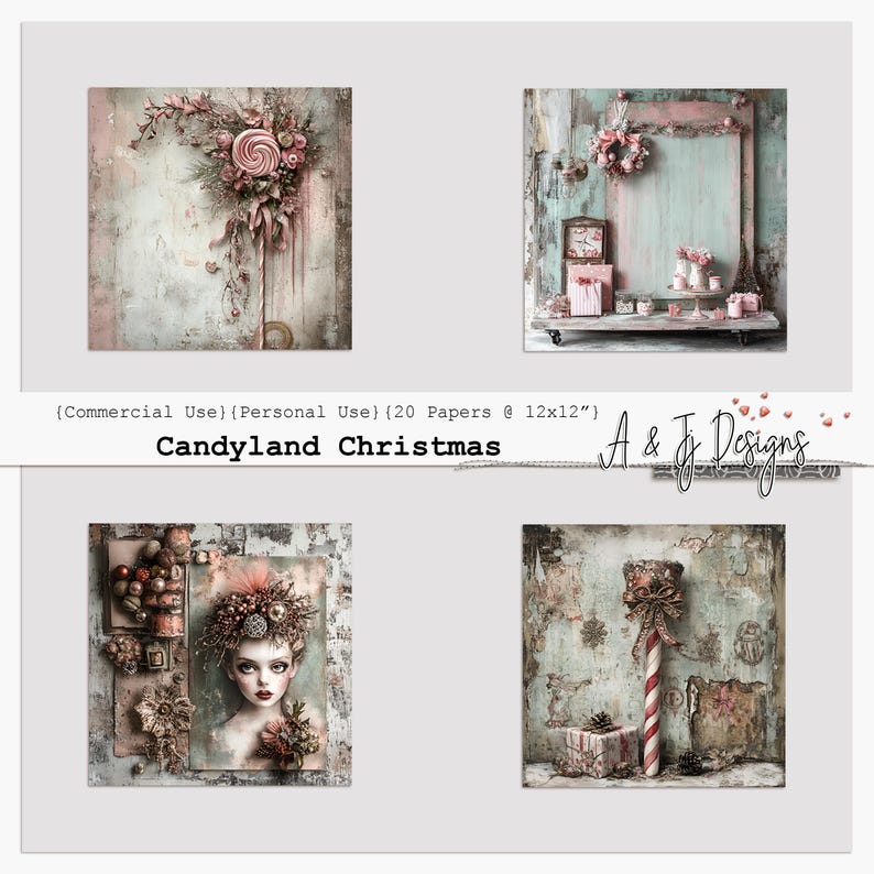 Candyland Christmas, Digital Paper, Scrapbooking, Junk Journal Pages ...