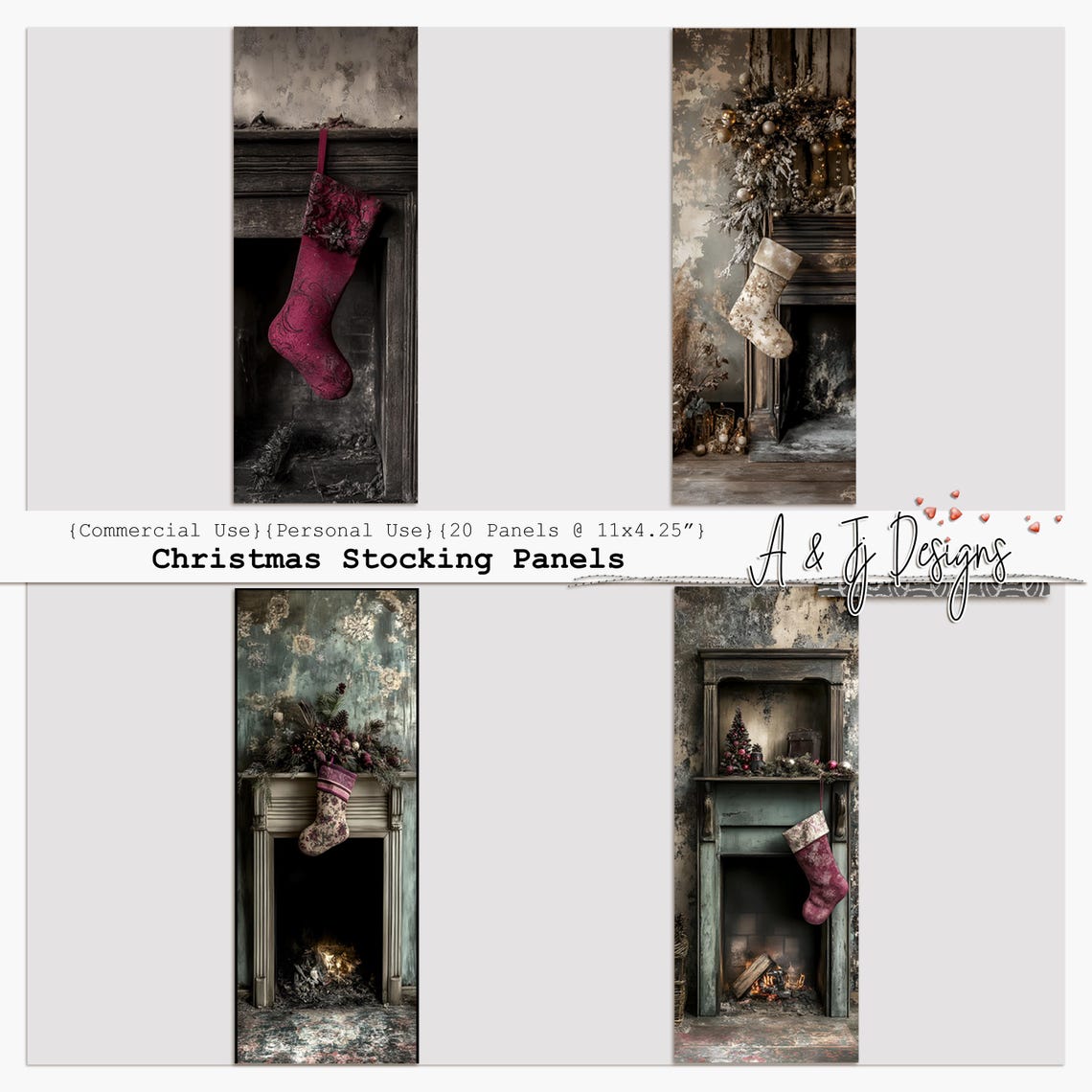 Christmas Stocking Panels, Bookmarks, Digital Holiday Scrapbook Papers ...