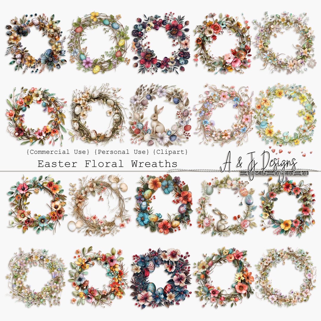 Easter Floral Wreaths, CU, Easter, Spring, Clipart, Printable, PNG ...