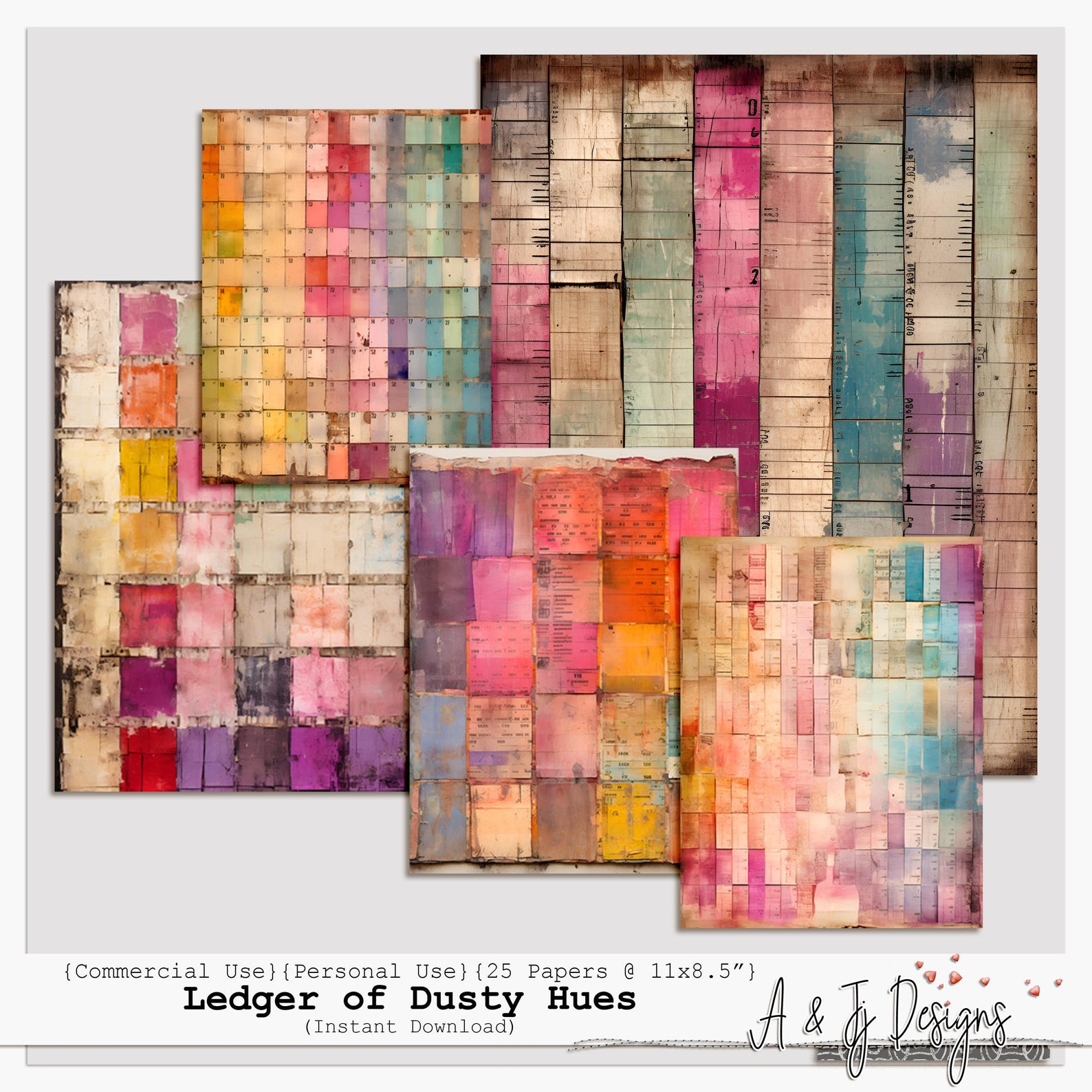 Ledger of Dusty Hues| Vintage Paint Swatch Digital Papers | Shabby ...