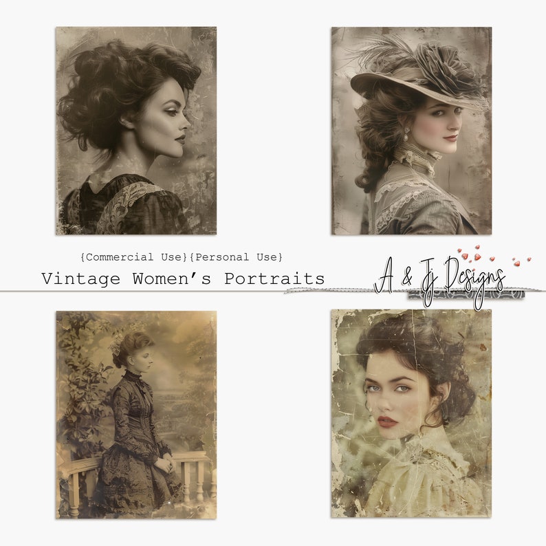 Vintage Women's Portraits, CU, Printable, Ephemera, Papers, JPG Format ...