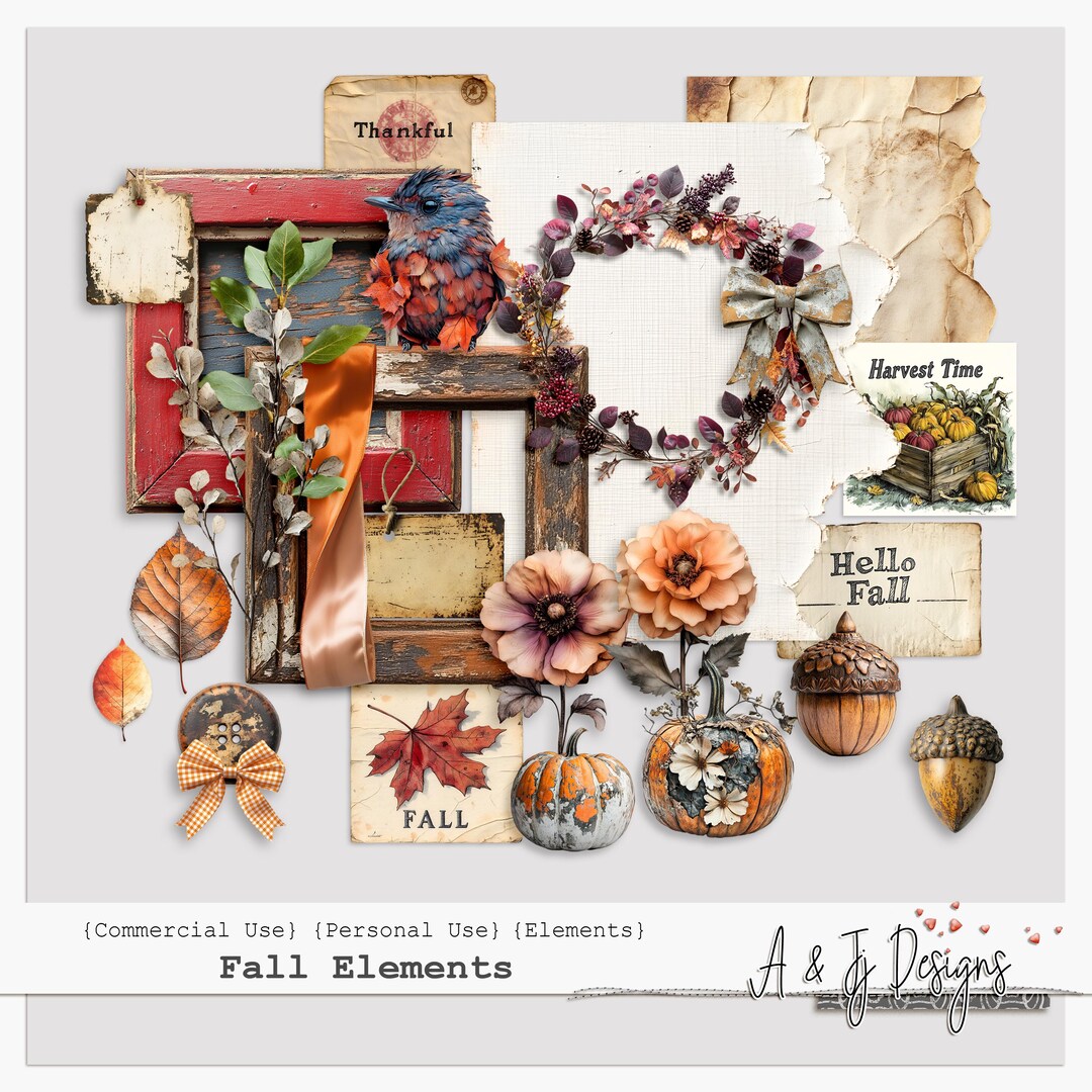 Fall Elements, Fall Scrapbooking and Junk Journal Graphics, Commercial ...