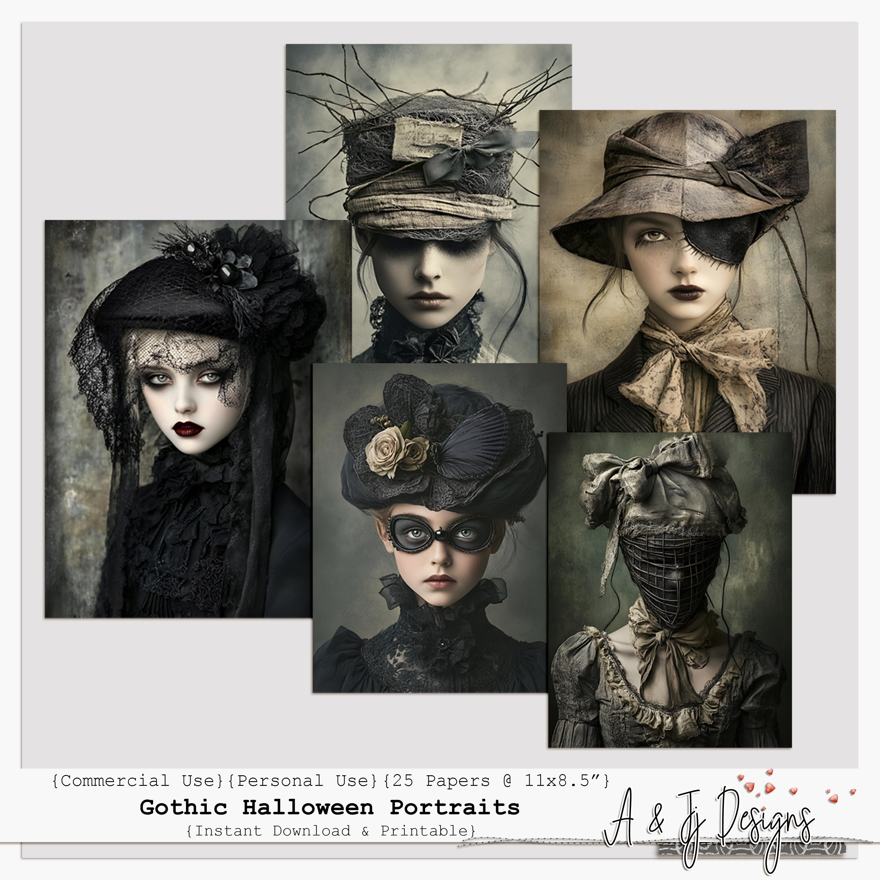 Gothic Halloween Portraits | 25 Digital Papers | Creepy Vintage Ladies ...