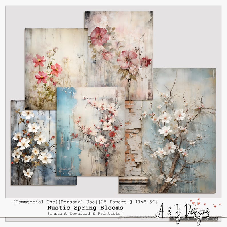 Rustic Spring Blooms | Digital Paper Pack | 25 Floral Wood Textures ...