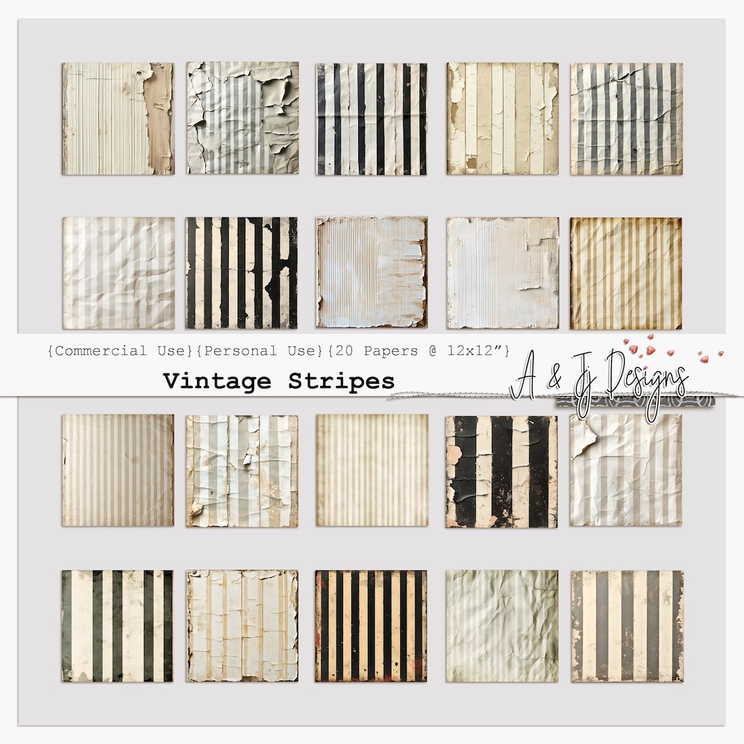 Vintage Stripes, Junk Journal Pages, Commercial Use, Paper Scrapbooking ...