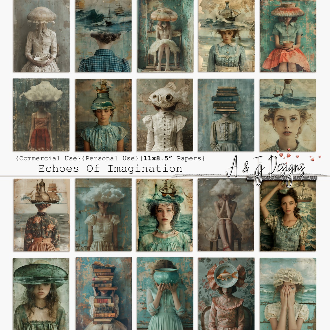 Echoes of Imagination Papers, Commercial Use, Printable, 11x8.5", Junk ...