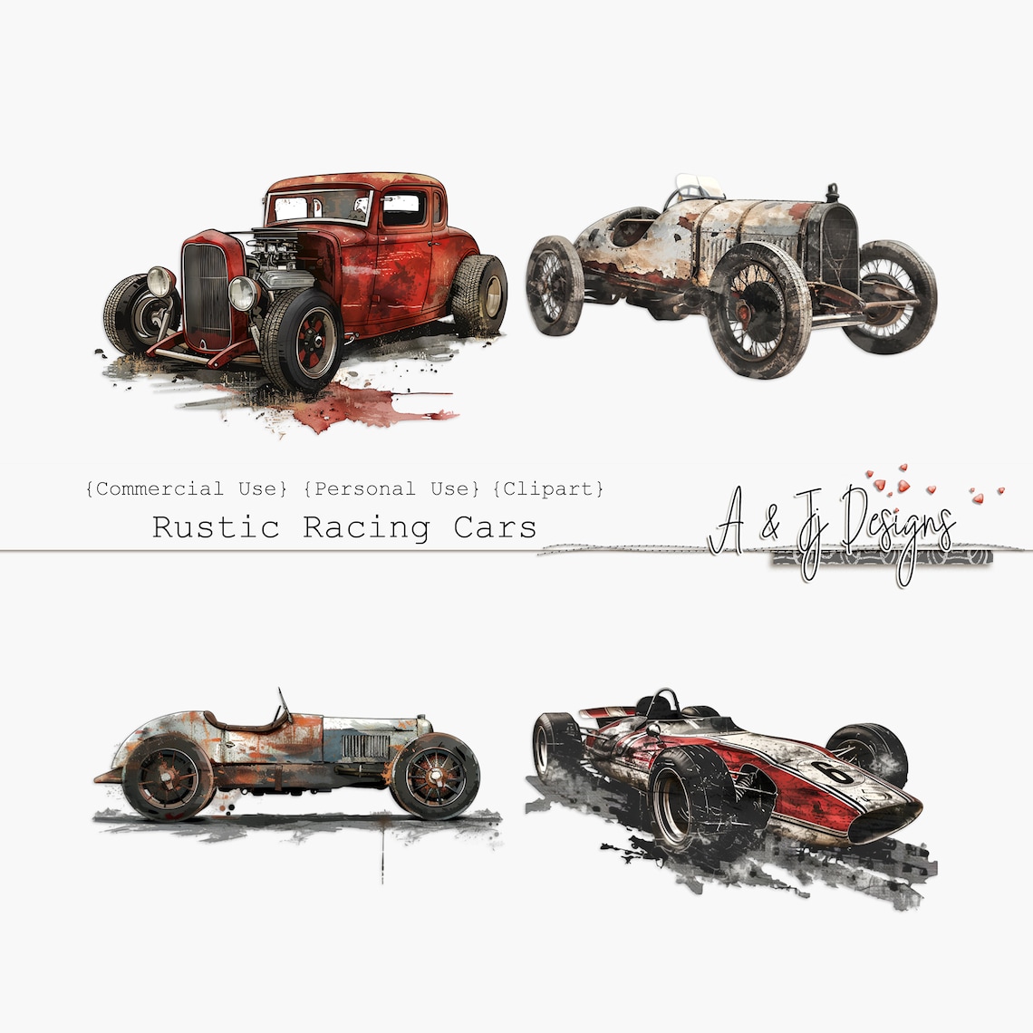 Rustic Racing Cars, CU, PU, Printable, Clipart Image Files, Elements ...