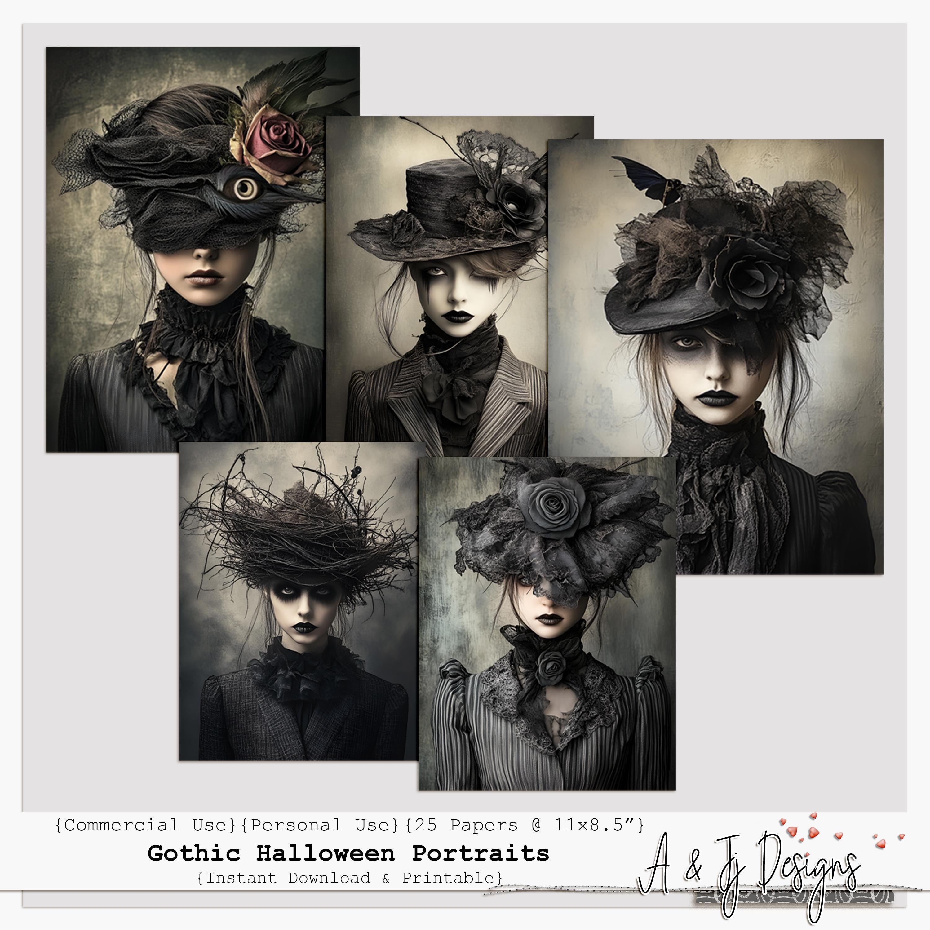 Gothic Halloween Portraits | 25 Digital Papers | Creepy Vintage Ladies ...