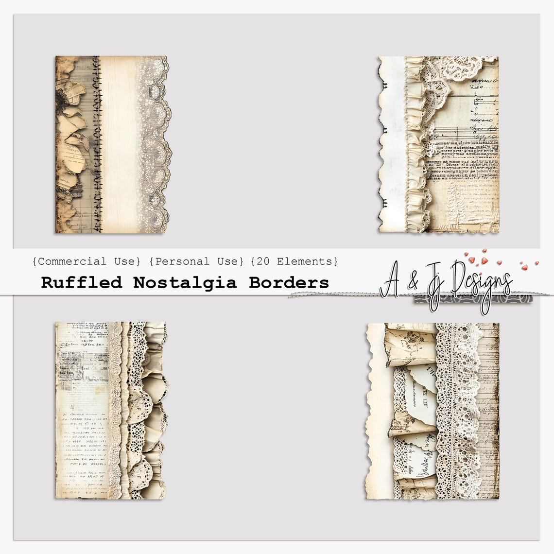 Ruffled Nostalgia Borders, Vintage Lace & Ledger Digital Paper Edges ...