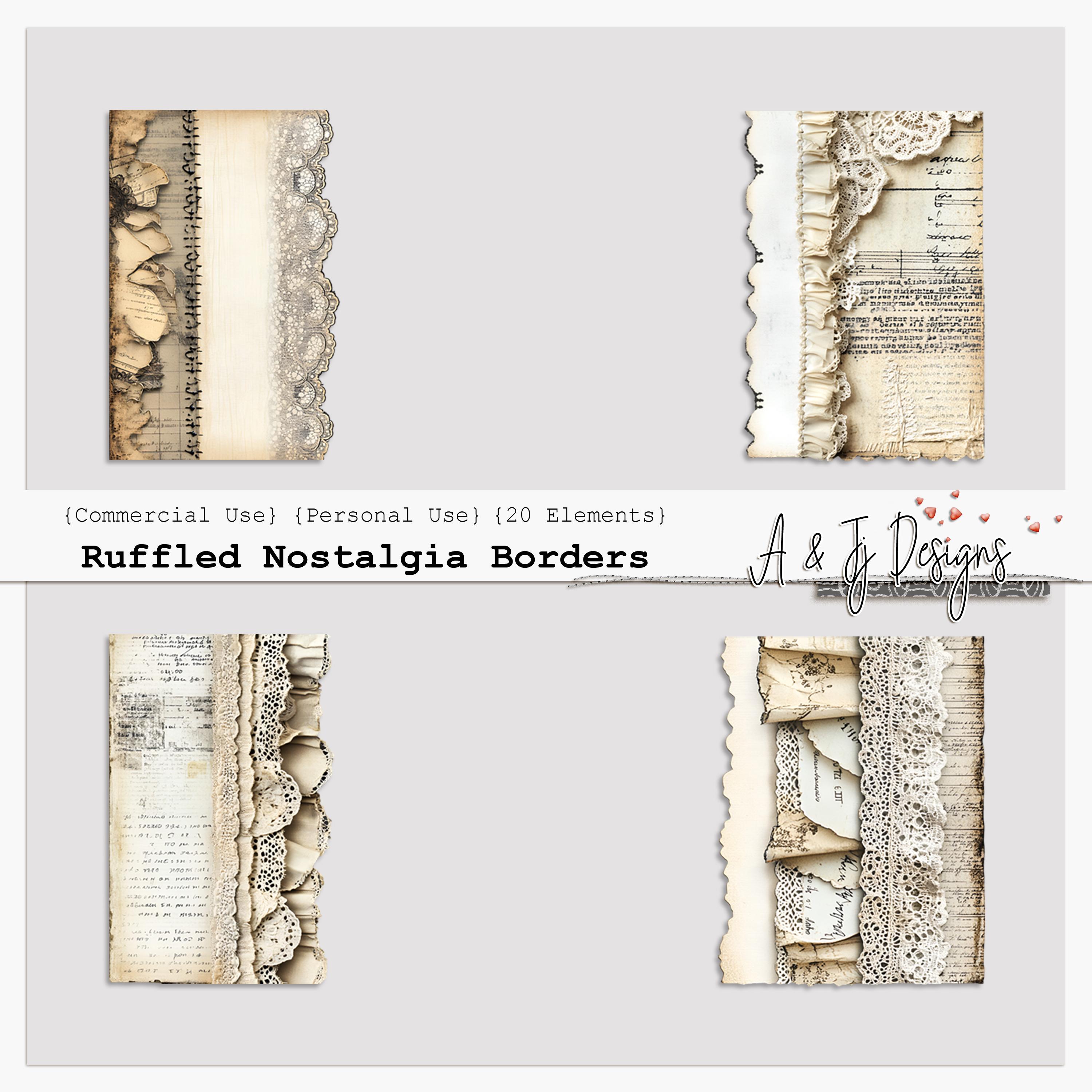 Ruffled Nostalgia Borders, Vintage Lace & Ledger Digital Paper Edges ...