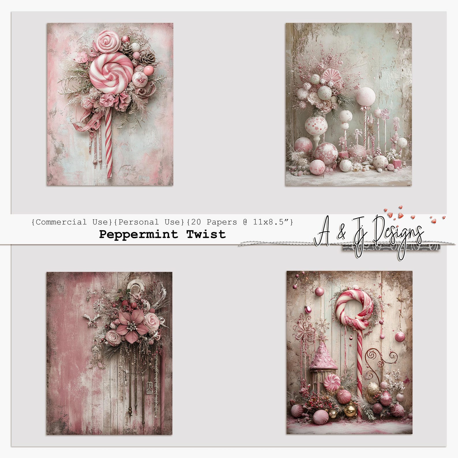 Peppermint Twist, Digital Papers, Christmas Scrapbooking and Junk ...