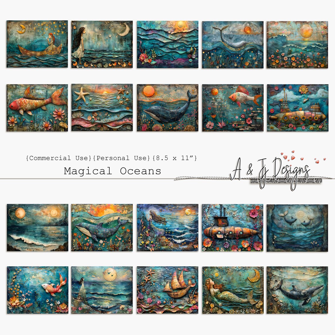 Magical Oceans, CU, PU, Printable, Papers, Ephemera, JPG, Junk Journal ...