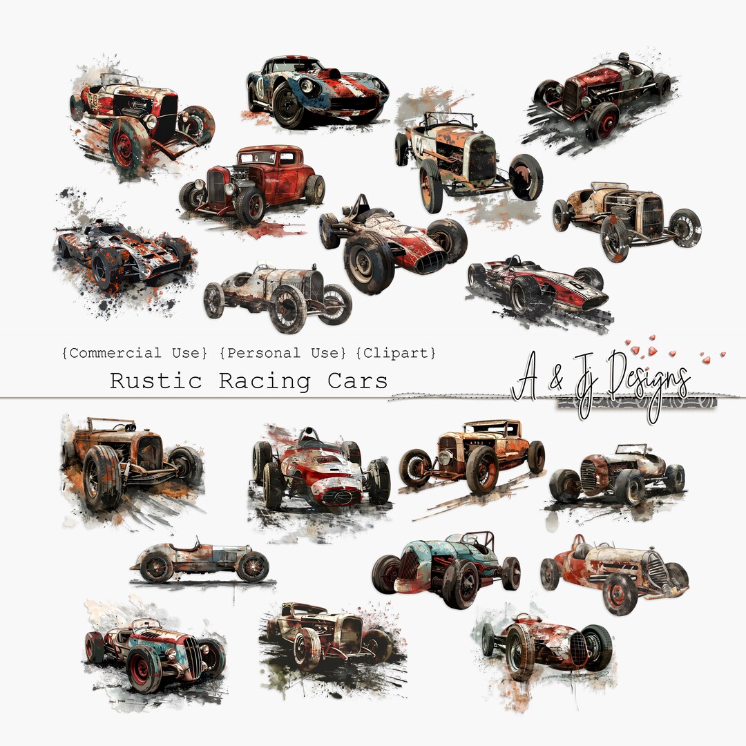 Rustic Racing Cars, CU, PU, Printable, Clipart Image Files, Elements ...