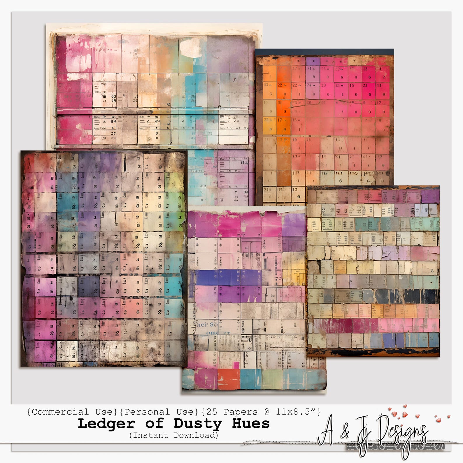 Ledger of Dusty Hues| Vintage Paint Swatch Digital Papers | Shabby ...