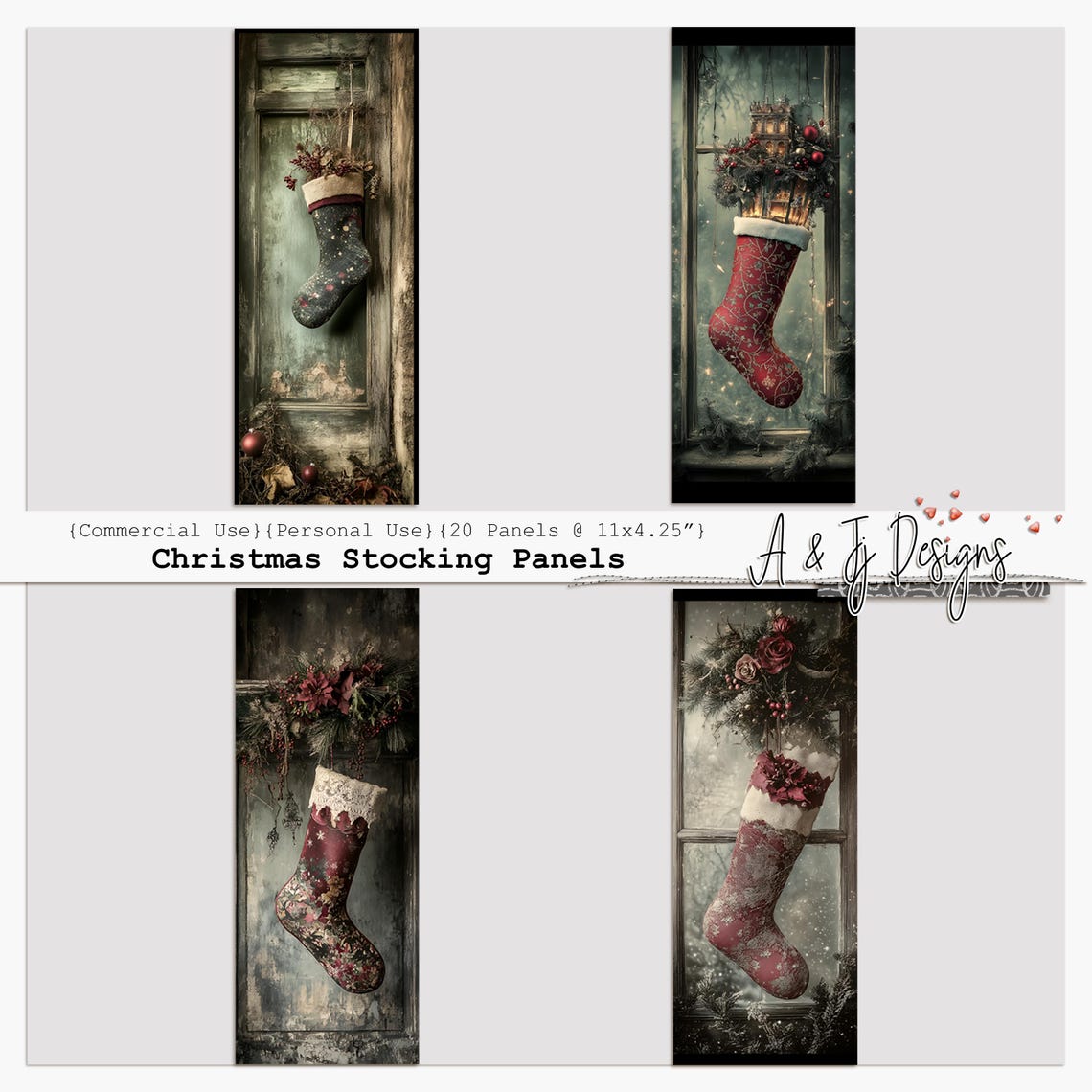 Christmas Stocking Panels, Bookmarks, Digital Holiday Scrapbook Papers ...