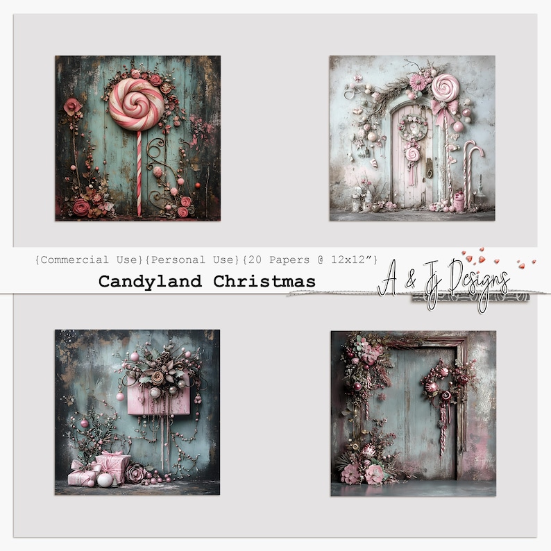 Candyland Christmas, Digital Paper, Scrapbooking, Junk Journal Pages ...