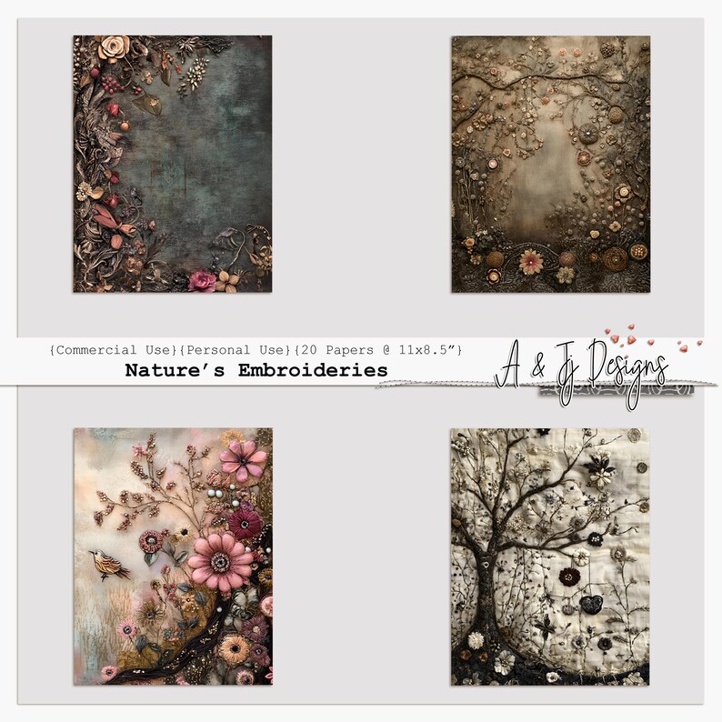 Nature's Embroideries, 20 Digital Papers, Junk Journal & Scrapbooking ...