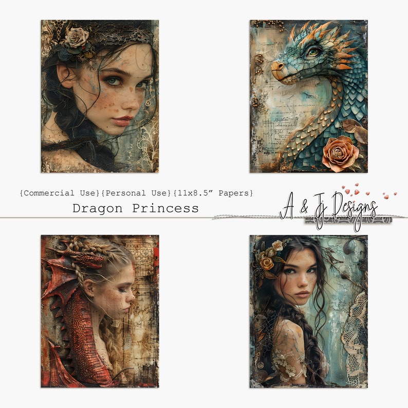 Dragon Princess, CU, PU, Printable, Papers, Ephemera, JPG, Junk Journal ...