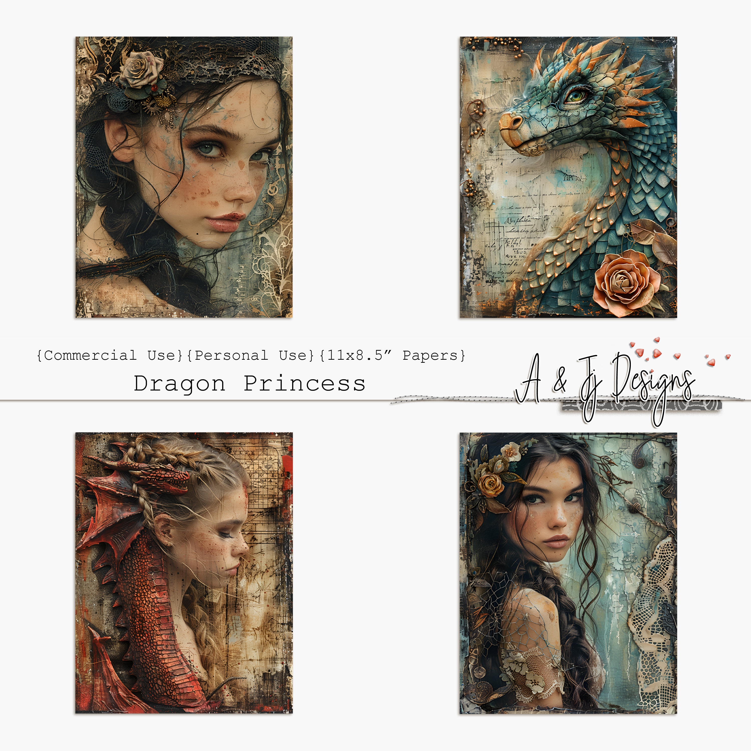 Dragon Princess, CU, PU, Printable, Papers, Ephemera, JPG, Junk Journal ...