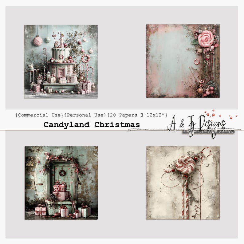 Candyland Christmas, Digital Paper, Scrapbooking, Junk Journal Pages ...