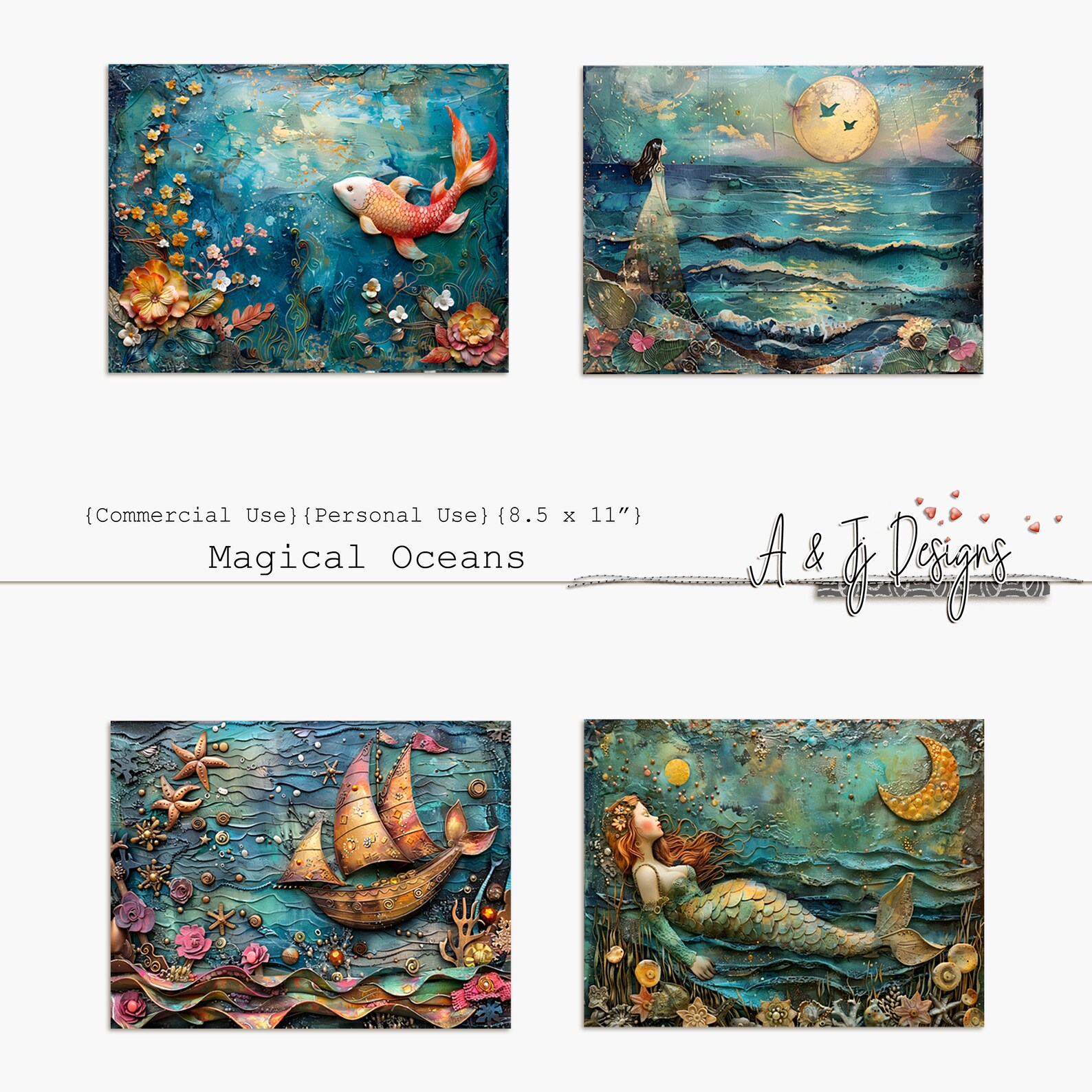Magical Oceans, CU, PU, Printable, Papers, Ephemera, JPG, Junk Journal ...