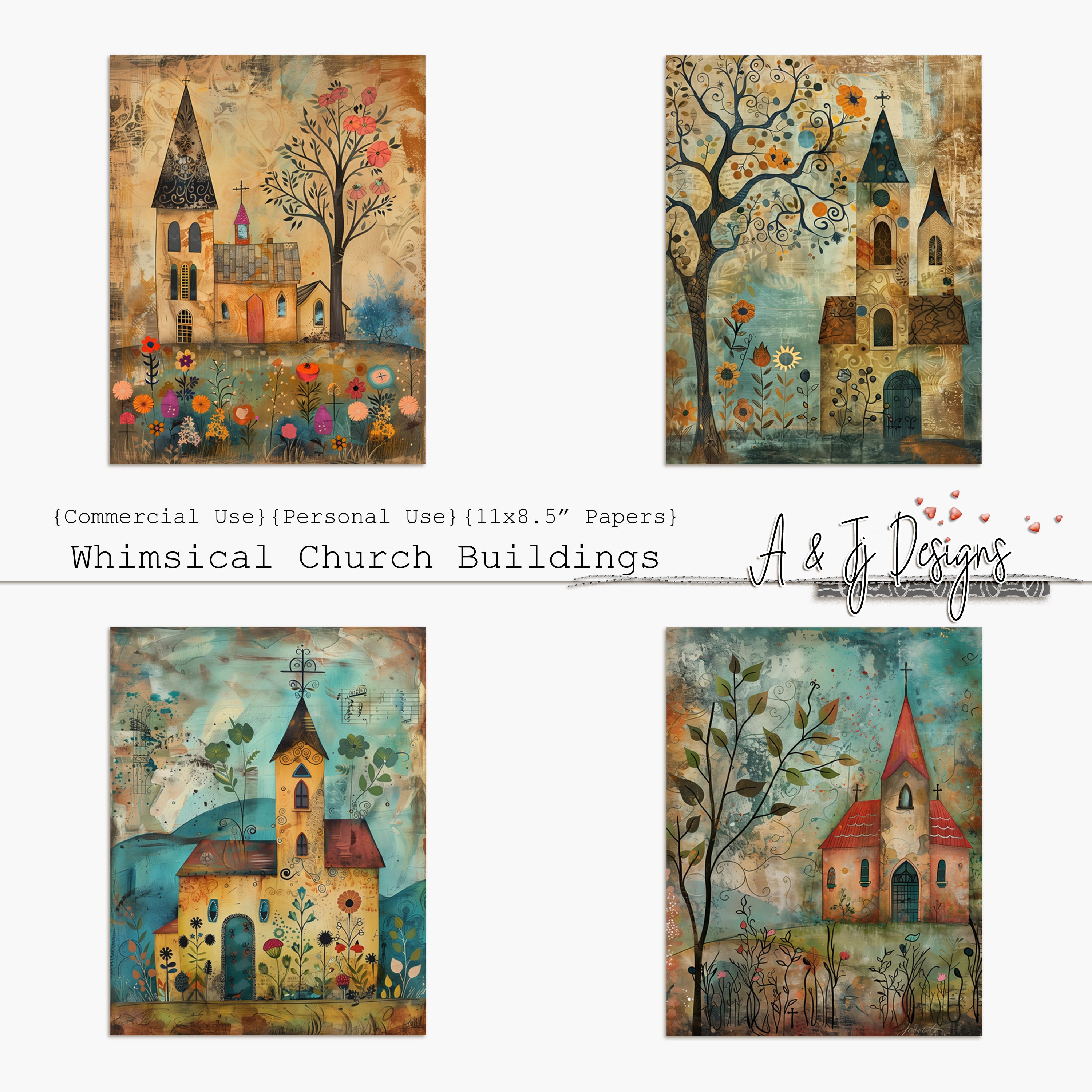 Whimsical Church Buildings, CU, Printable, Papers, JPG, Junk Journals ...