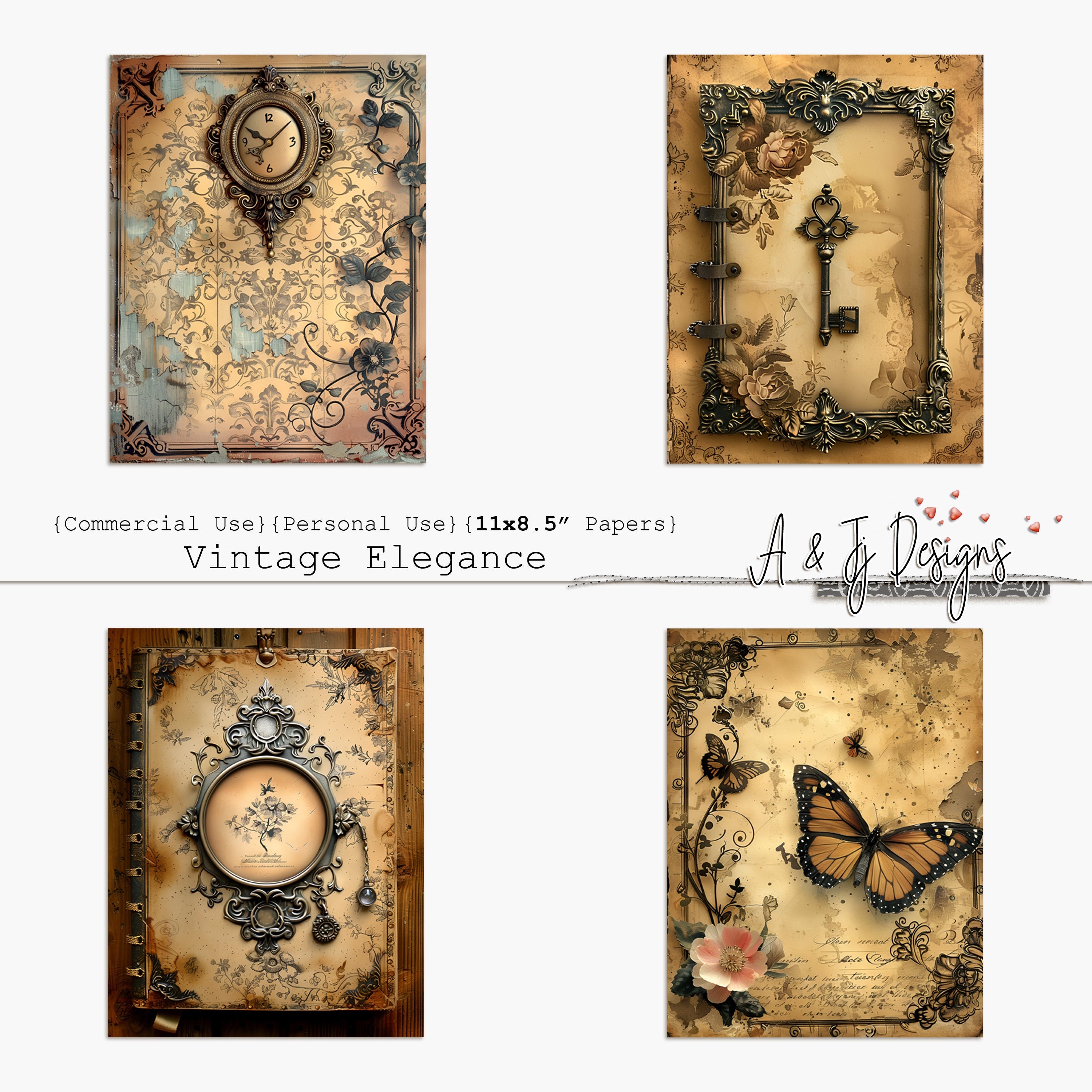 Vintage Elegance, Commercial Use, Printable, 11x8.5", Junk Journals ...