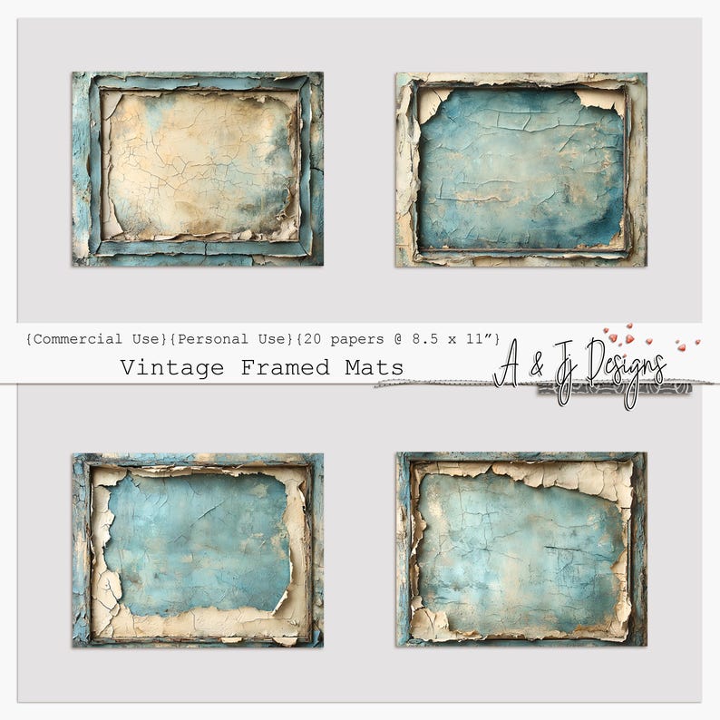 Vintage Framed Mats, Junk Journal Pages, Commercial Use, Paper ...