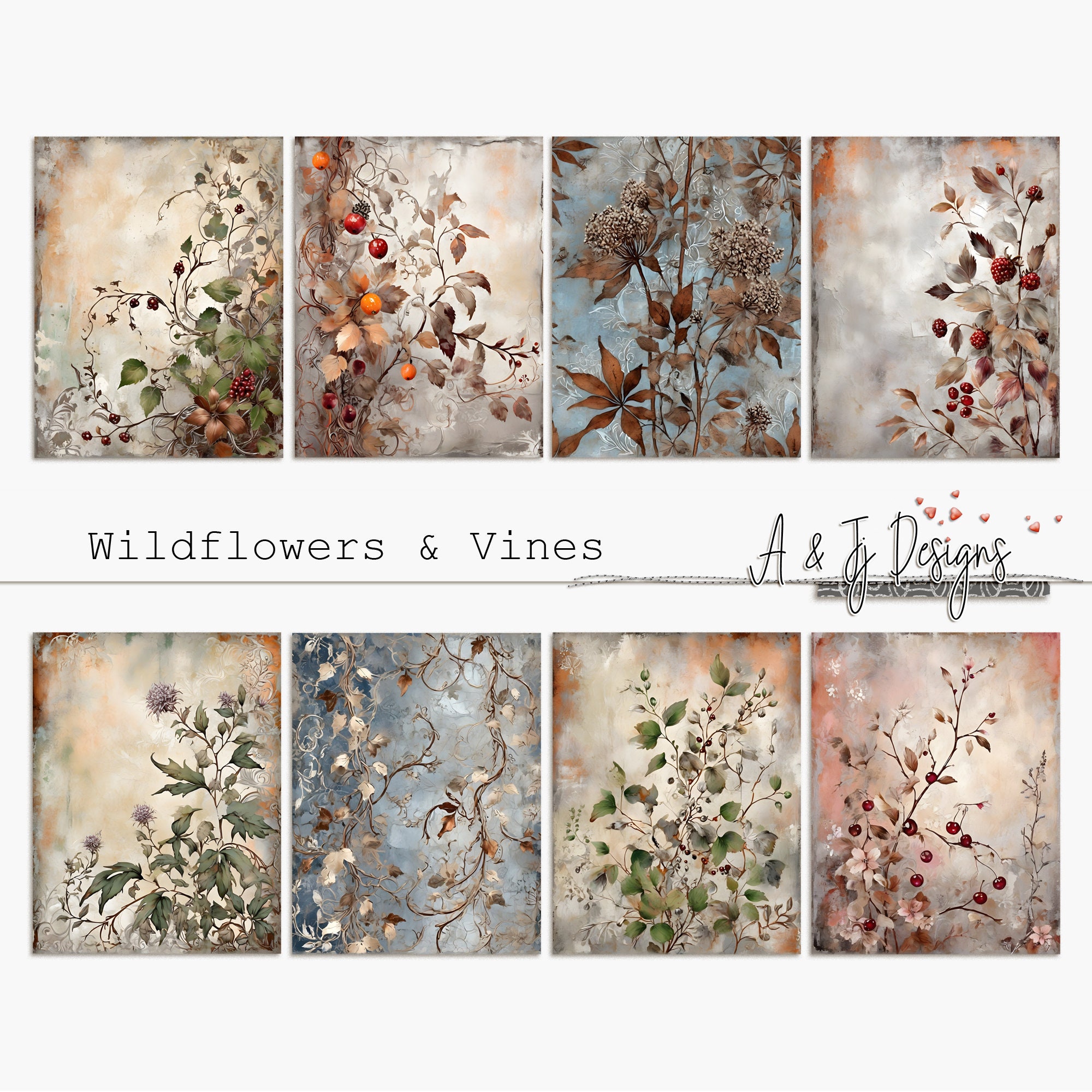 Wildflowers and Vines, Commercial Use, Ephemera, Junk Journals, Digital ...