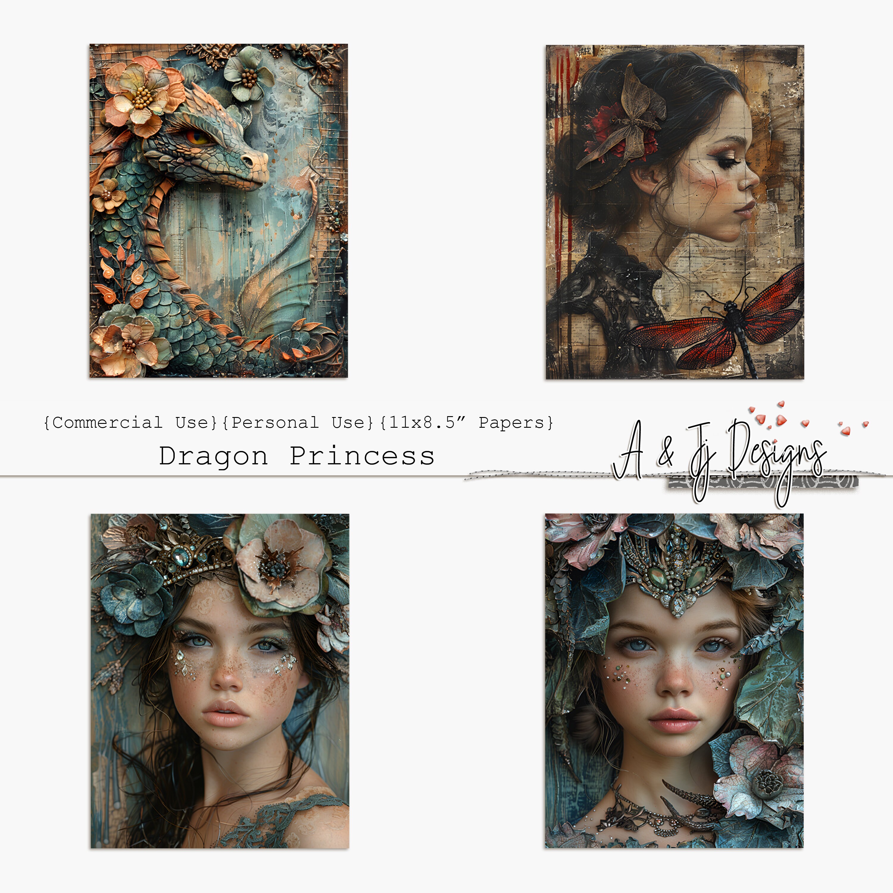 Dragon Princess, CU, PU, Printable, Papers, Ephemera, JPG, Junk Journal ...