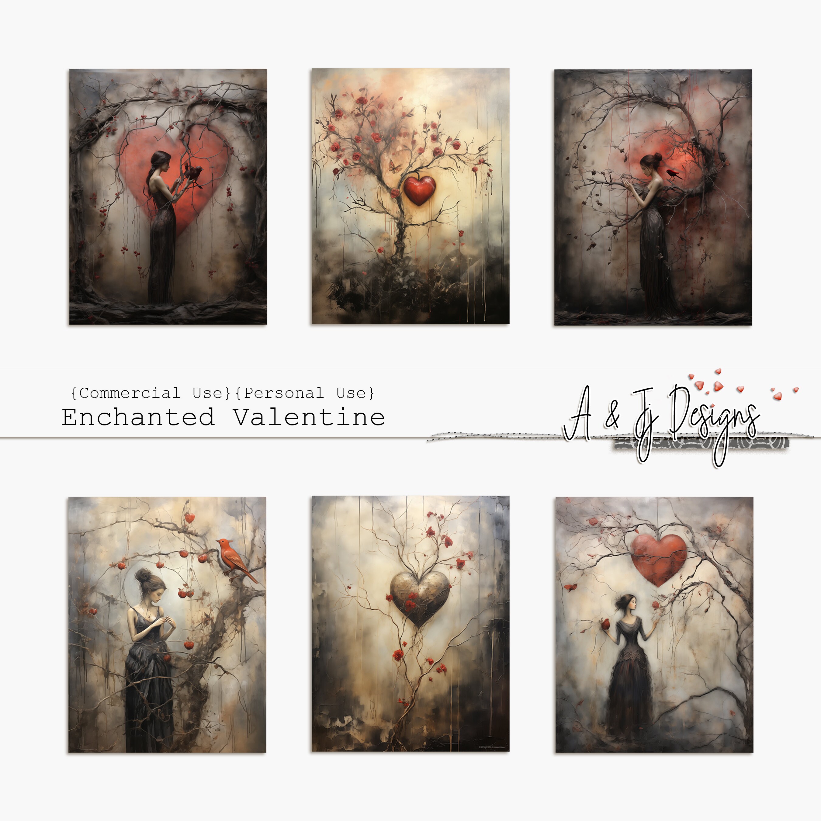 Enchanted Valentine, Papers, CU, Printables, Junk Journals, Mixed Media ...