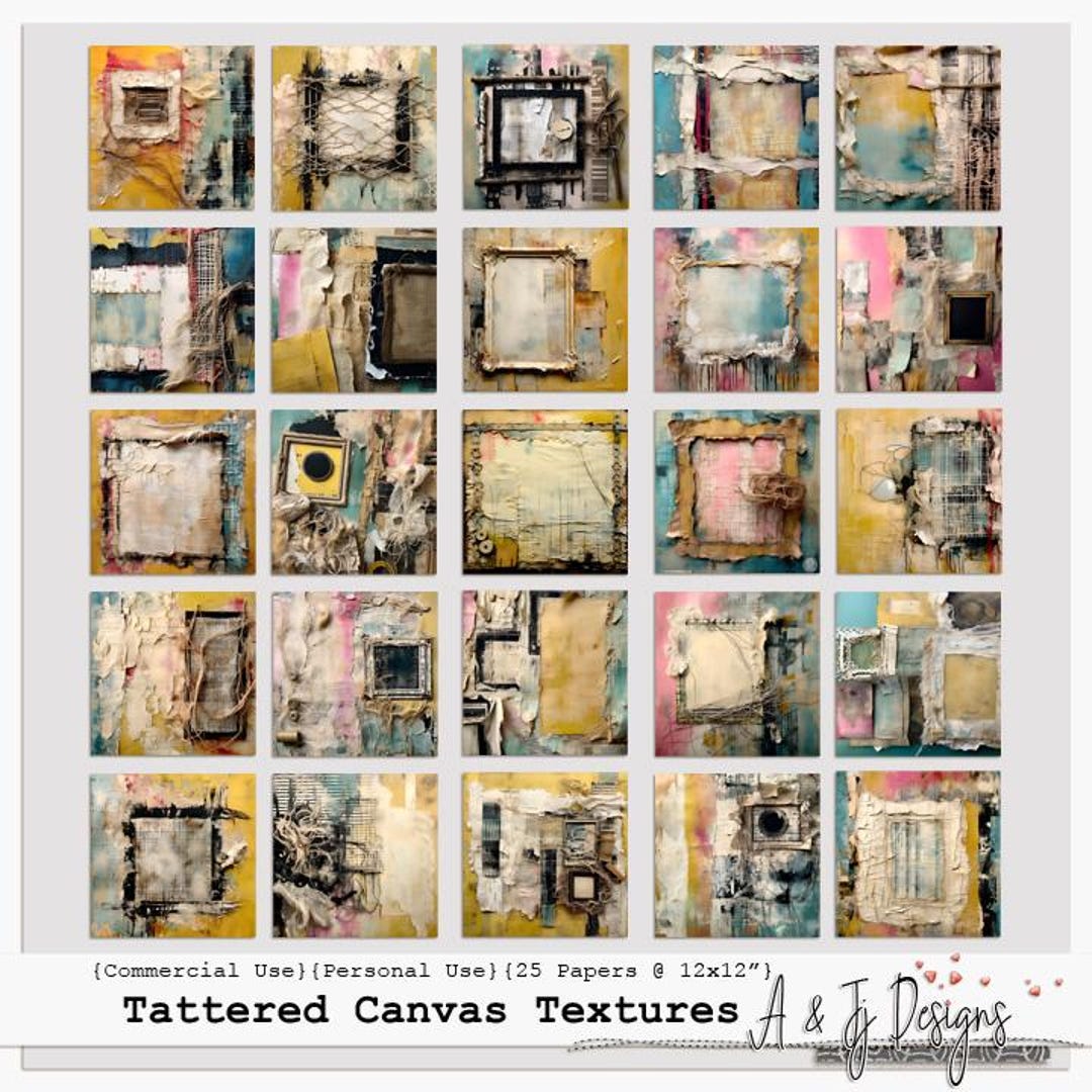 Tattered Canvas Textures - 25 Digital Papers for Junk Journals ...