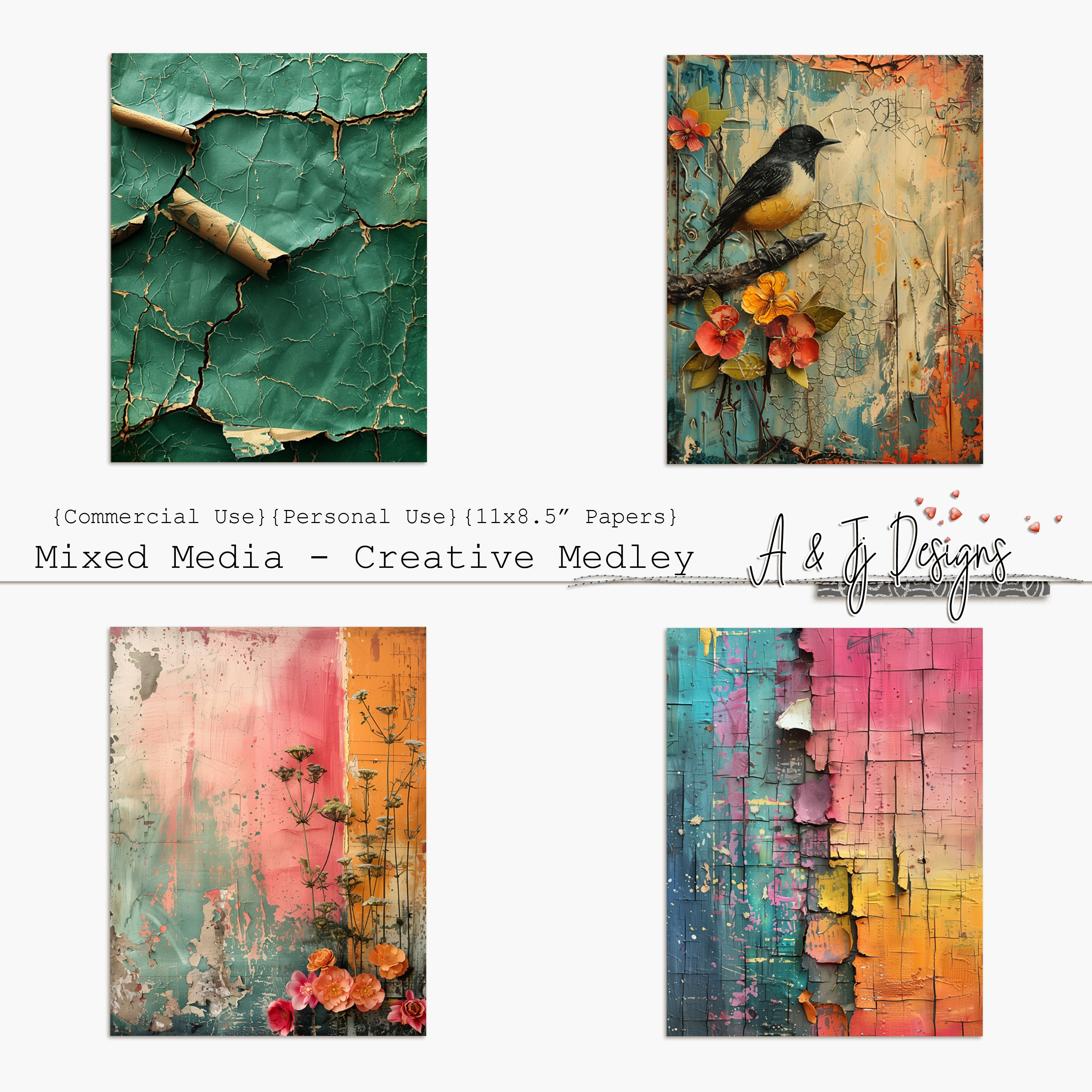 Mixed Media Creative Medley, CU, Papers, Printable, JPG, Junk Journals ...