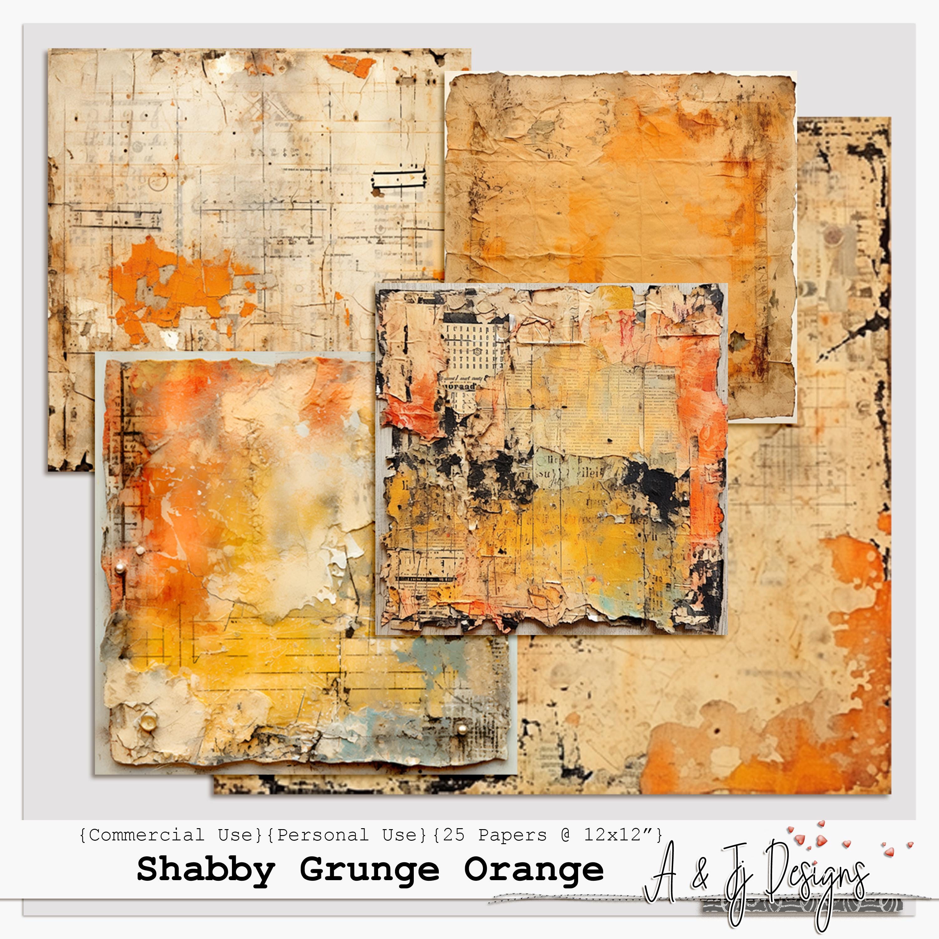 Shabby Grunge Orange, Digital Paper Pack, Vintage, Distressed, and ...