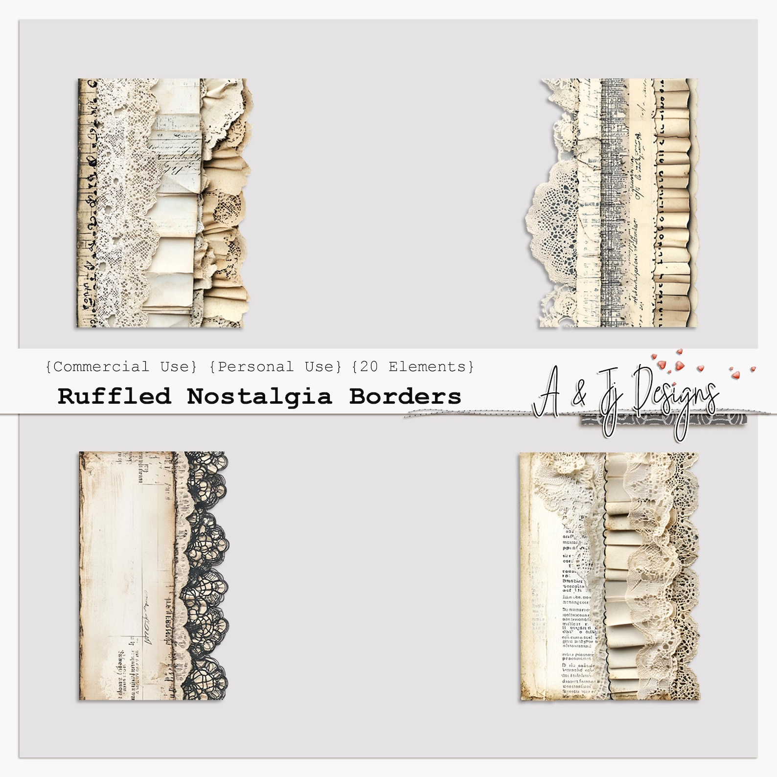 Ruffled Nostalgia Borders, Vintage Lace & Ledger Digital Paper Edges ...