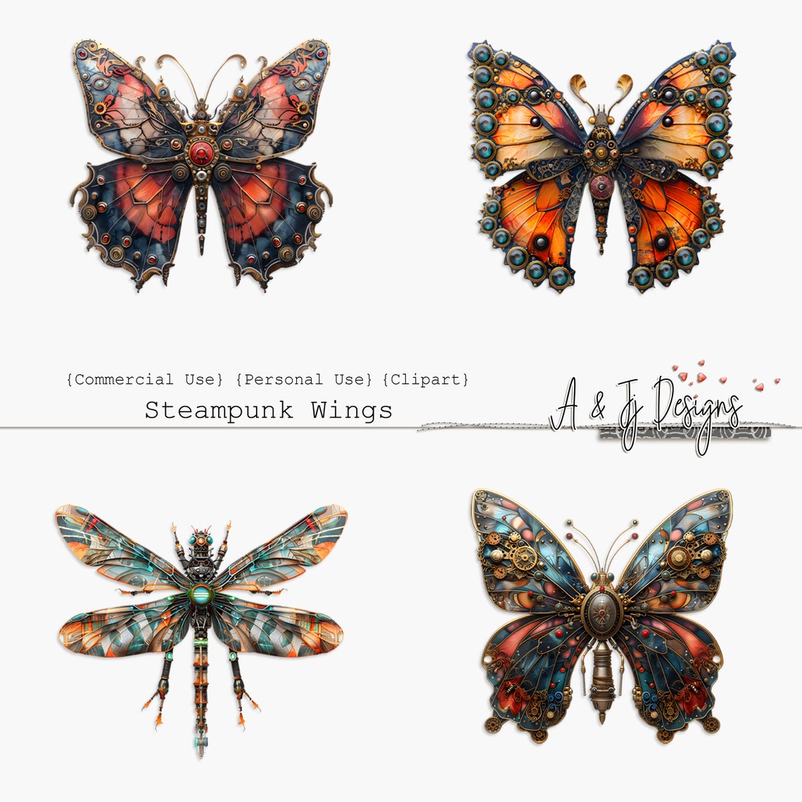 Steampunk Wings, CU, Clipart, Elements, Printable, PNG Format, Junk ...