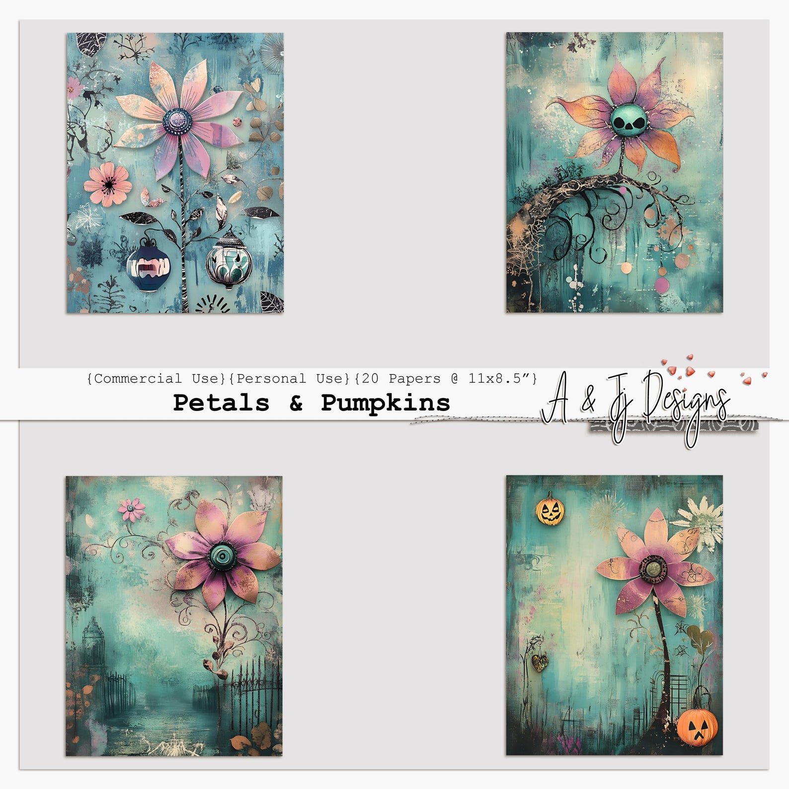 Petals & Pumpkins, Autumn Floral and Pumpkin Designs, 20 Papers for ...