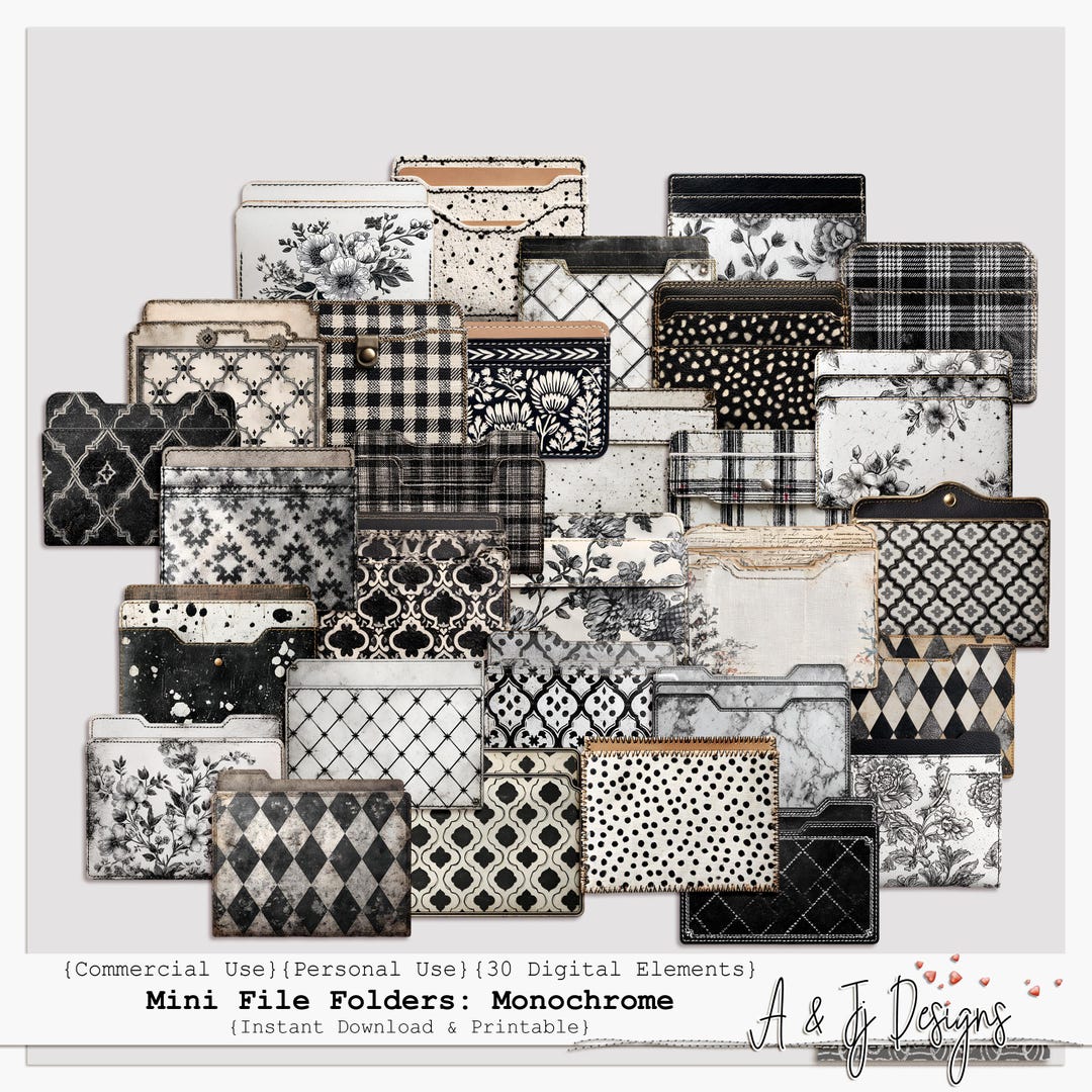 Mini File Folders: Monochrome | Graphic Paper Pockets | Junk Journal ...