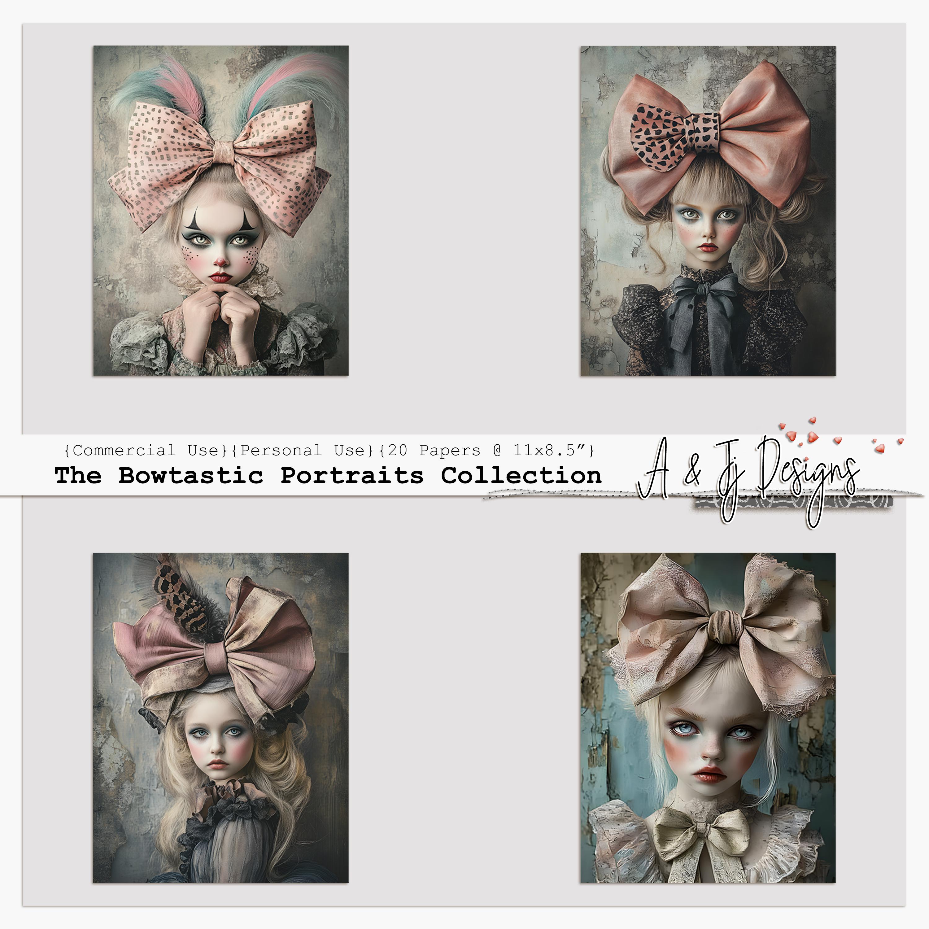 The Bowtastic Portraits Collection, 20 Digital Papers, Whimsical Bows ...