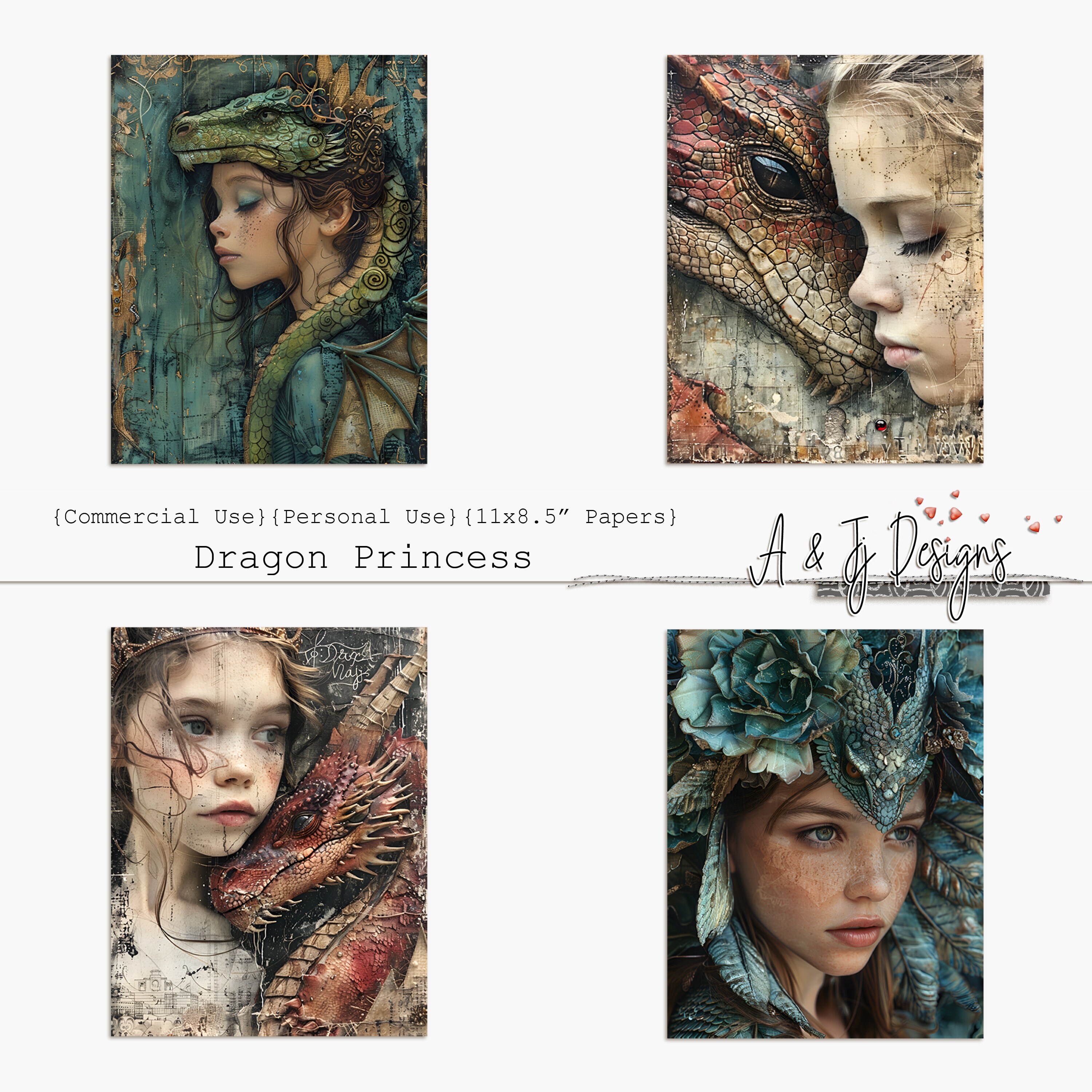 Dragon Princess, CU, PU, Printable, Papers, Ephemera, JPG, Junk Journal ...