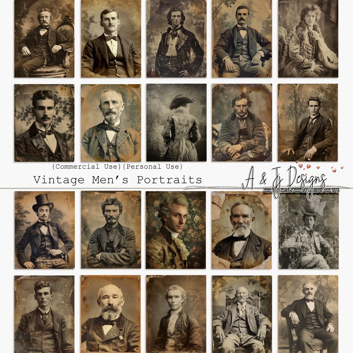 Vintage Men's Portraits, CU, Printable, Ephemera, Papers, JPG Format ...
