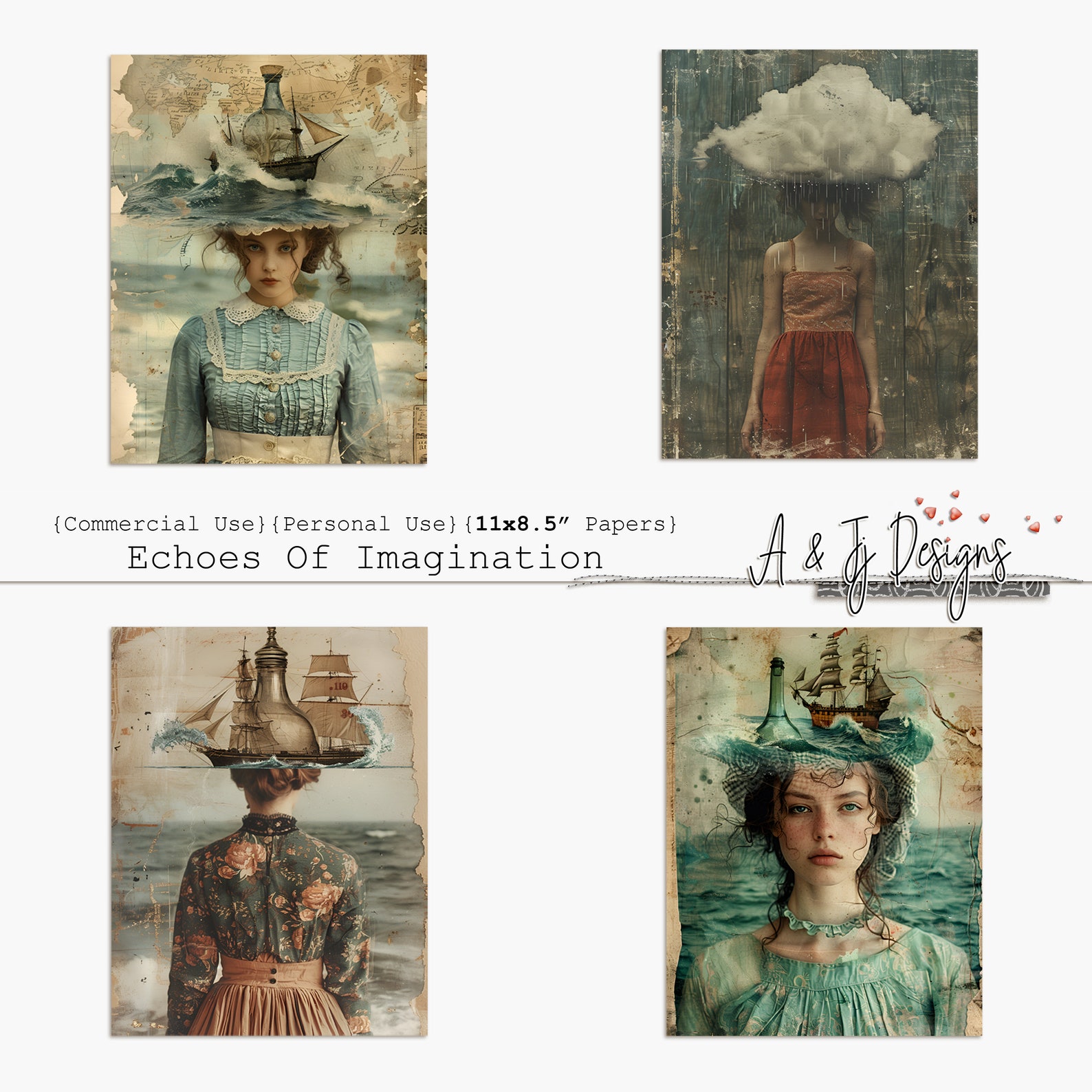 Echoes of Imagination Papers, Commercial Use, Printable, 11x8.5", Junk ...