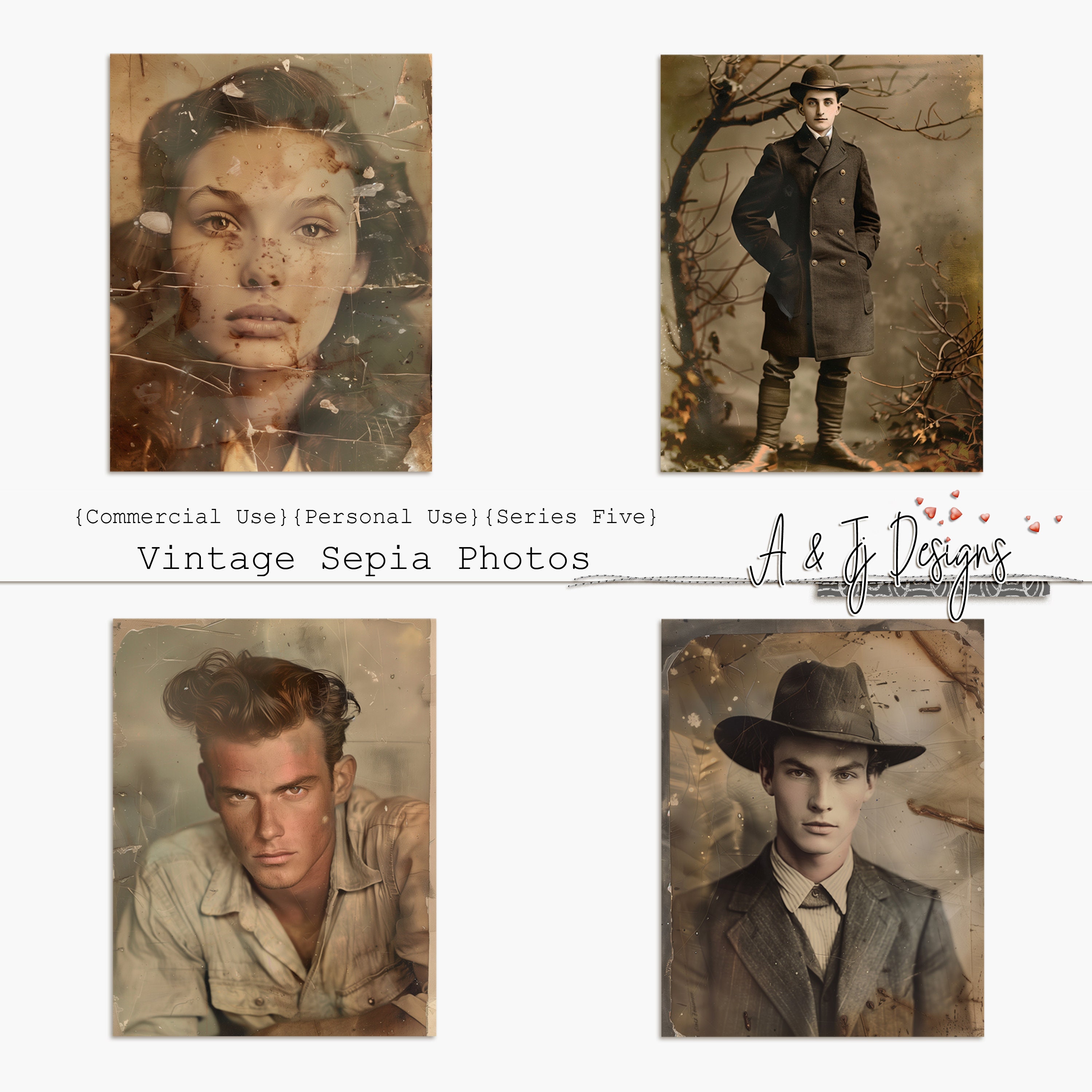 Vintage Sepia Photos Series Five, Recoloured, CU, Printable, Ephemera ...