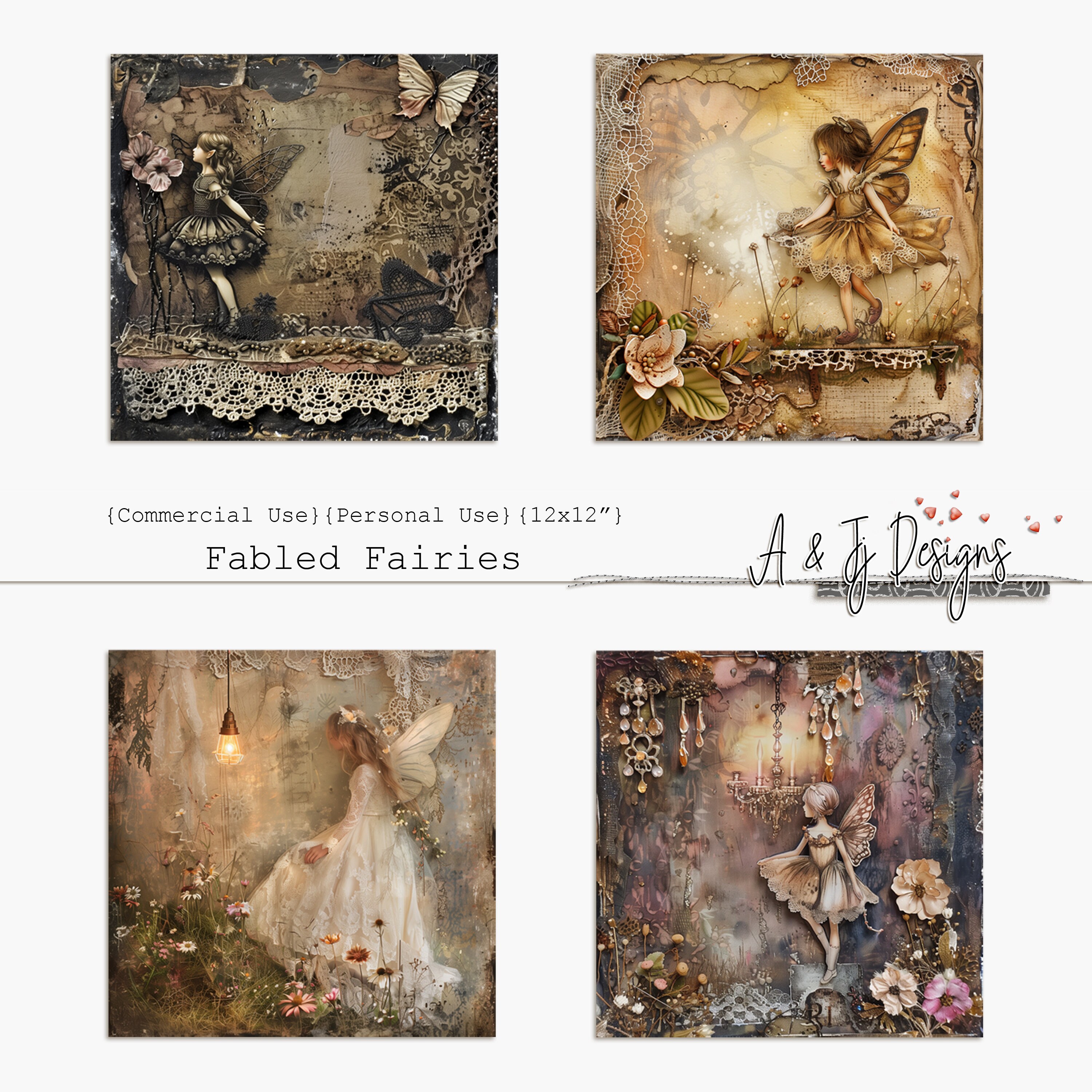 Fabled Fairies, 12x12", Papers, CU, Printable, JPG Format, Junk Journal ...