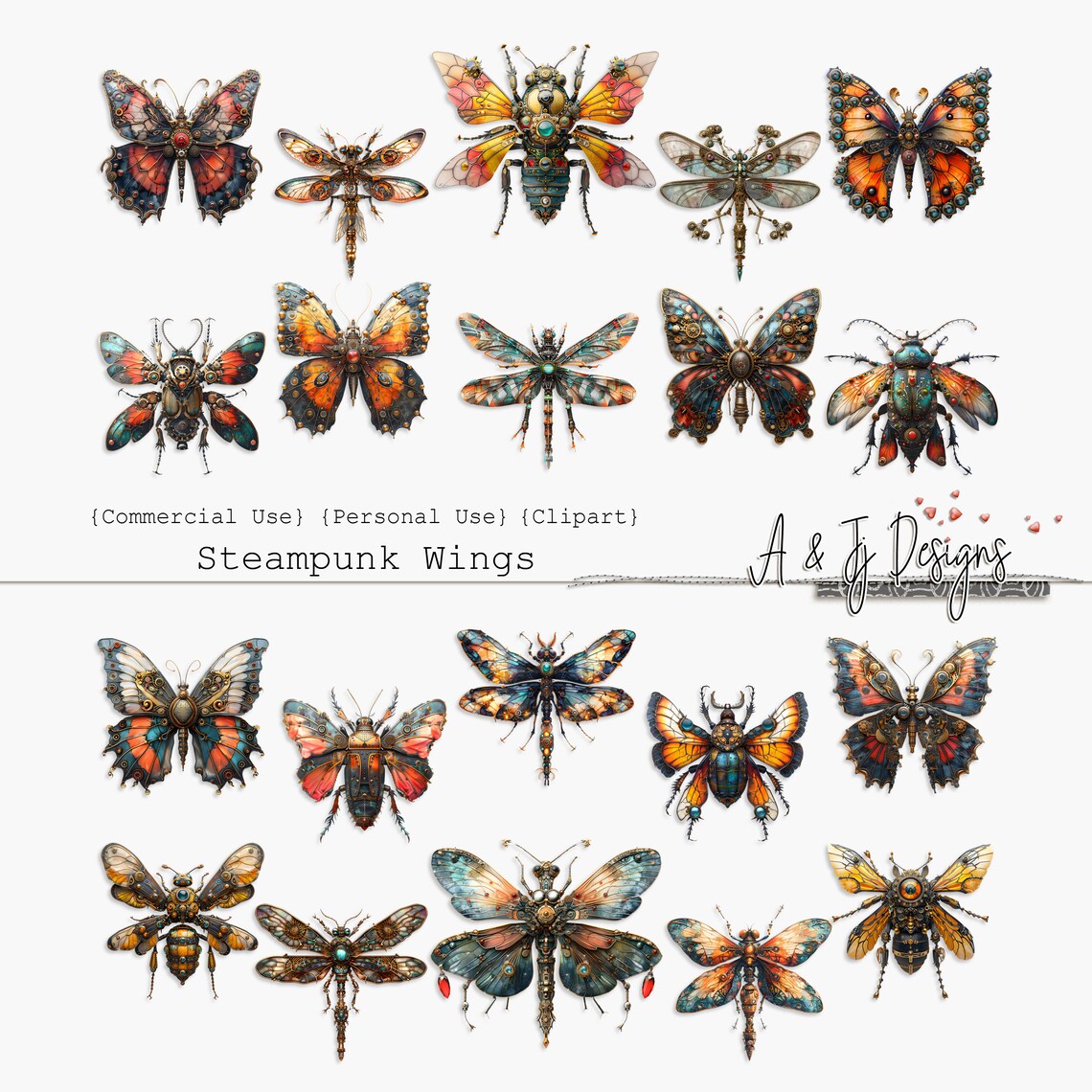 Steampunk Wings, CU, Clipart, Elements, Printable, PNG Format, Junk ...