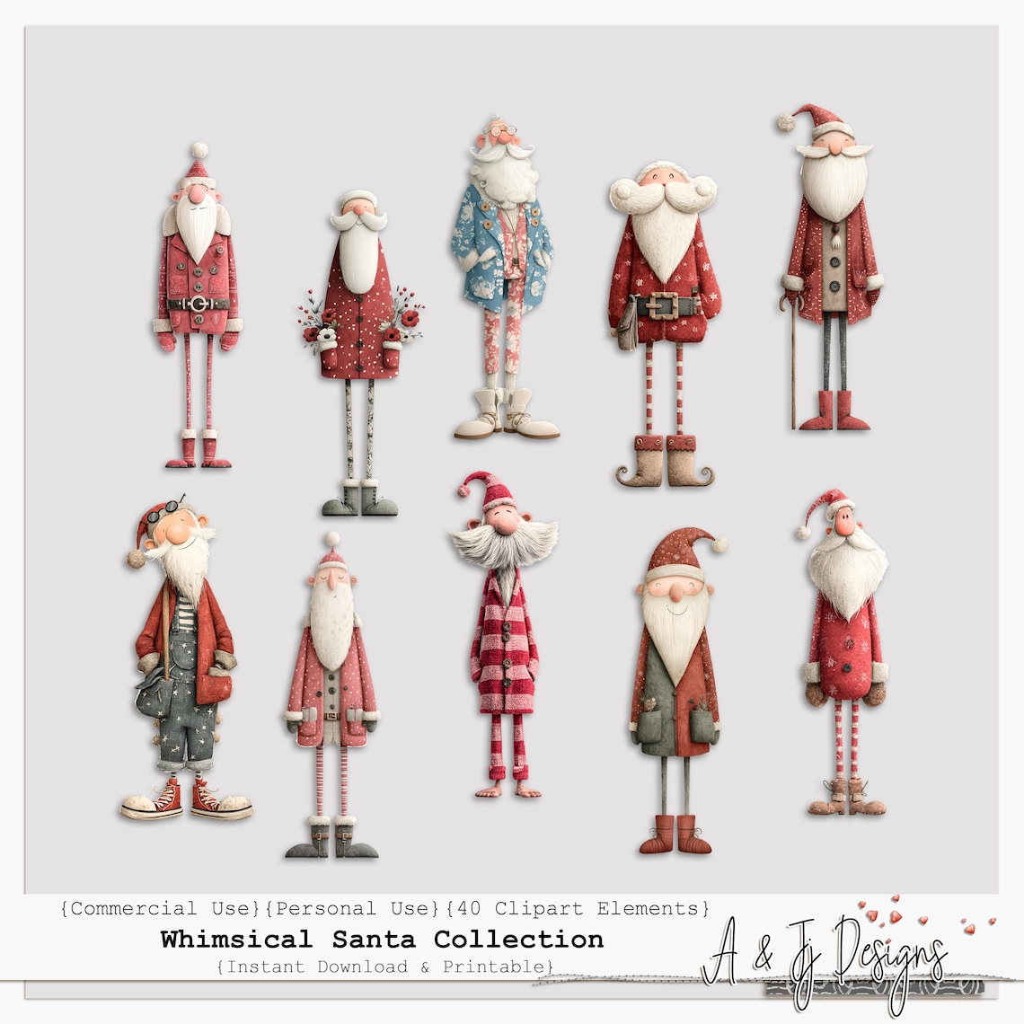Whimsical Santa Collection | Vintage Christmas Clipart | Quirky Santa ...