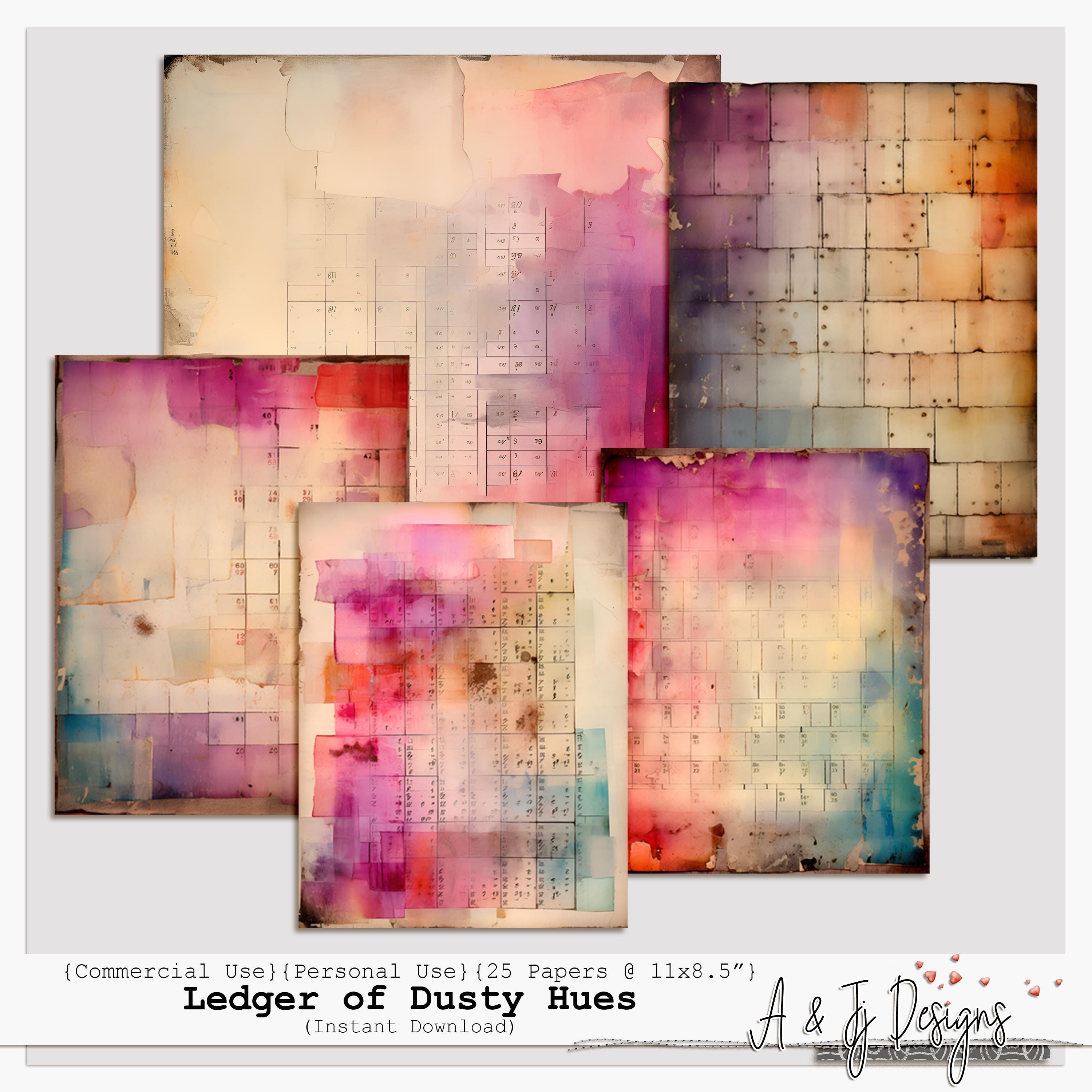 Ledger of Dusty Hues | Vintage Paint Swatch Digital Papers | Shabby ...