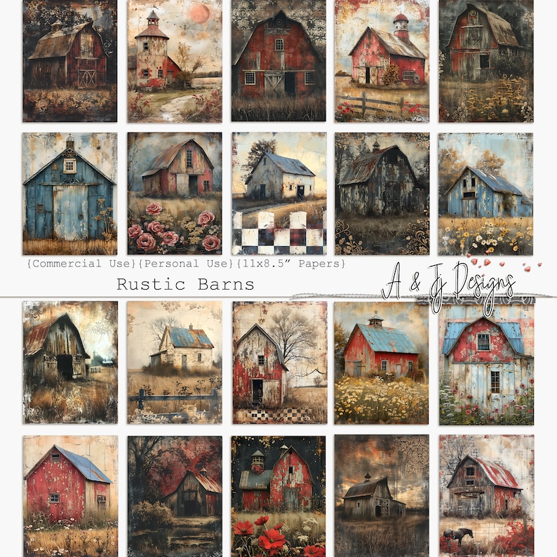 Rustic Barns, CU, PU, Printable, Papers, Ephemera, JPG, Junk Journal ...